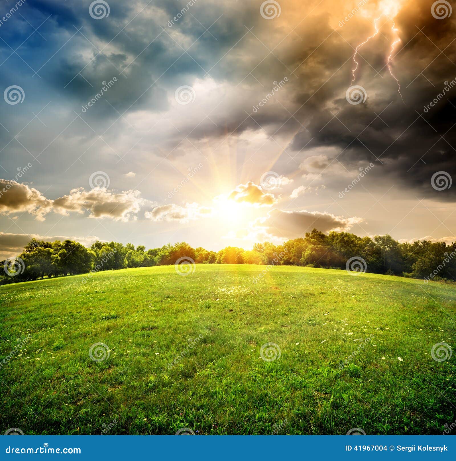 Bright Lightning Over Field Stock Photo - Image of outdoor, landscape ...