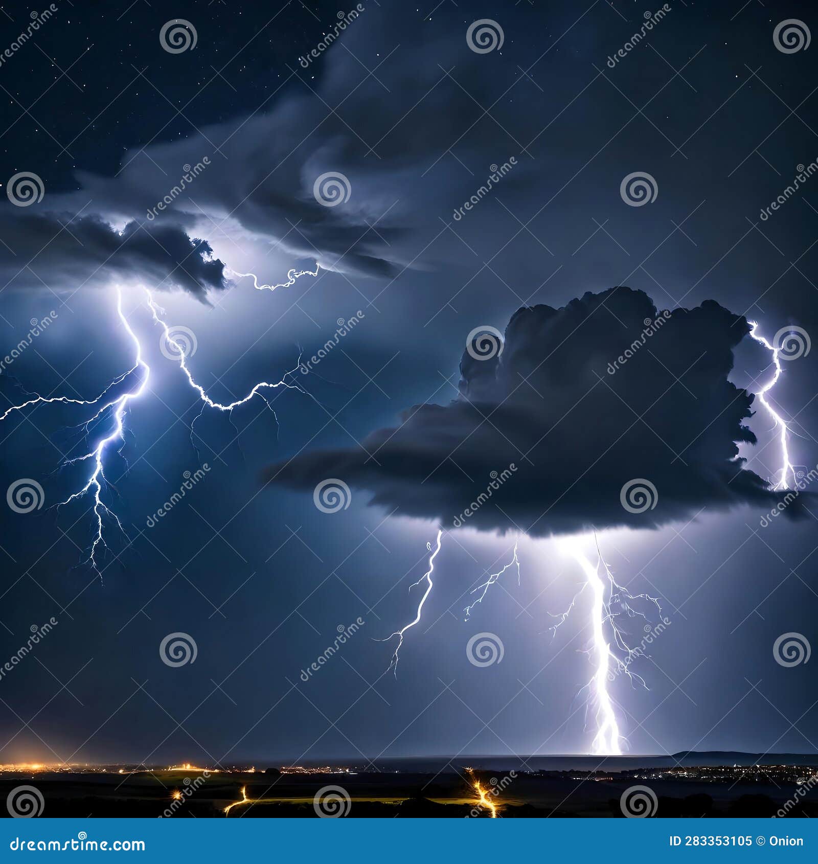 Lightning Strikes in the Night Sky - Ai Generated Image Stock ...