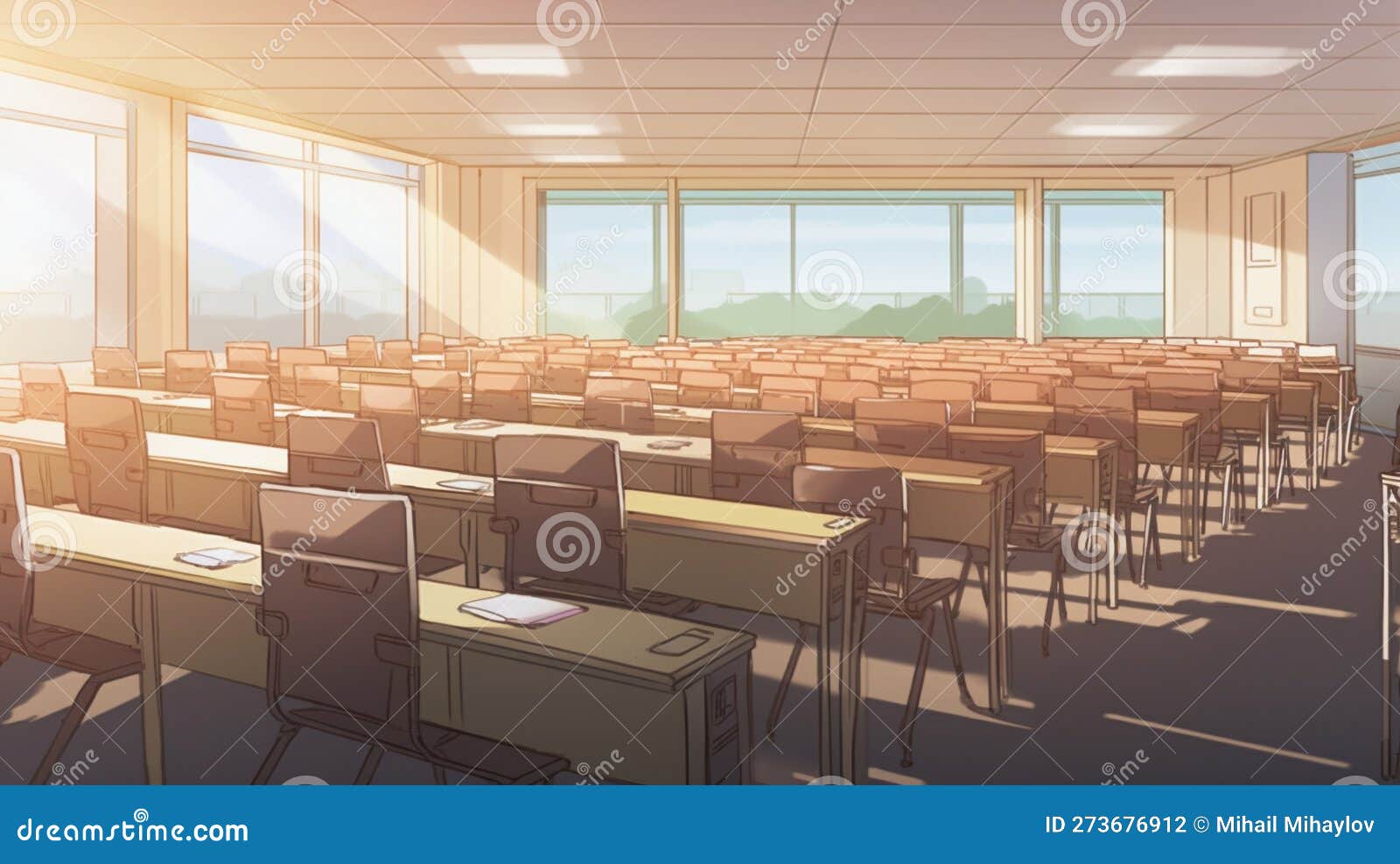 Bright Lights Organized Classroom with Rows of Desks and Chairs AI ... Bright Lights Organized Classroom with Rows of Desks and Chairs AI ...