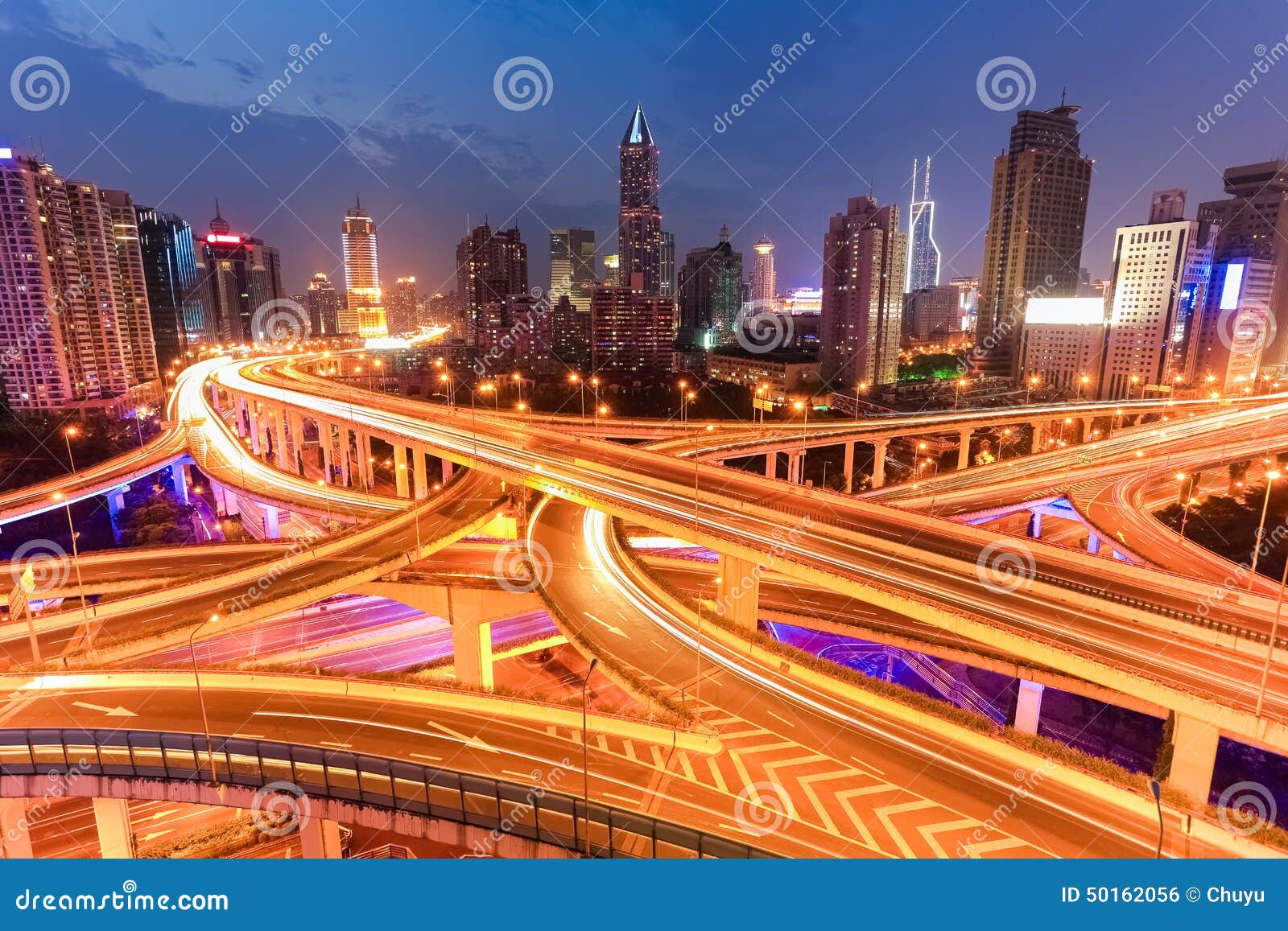 Bright Lights Overpass at Night Stock Photo - Image of night ...