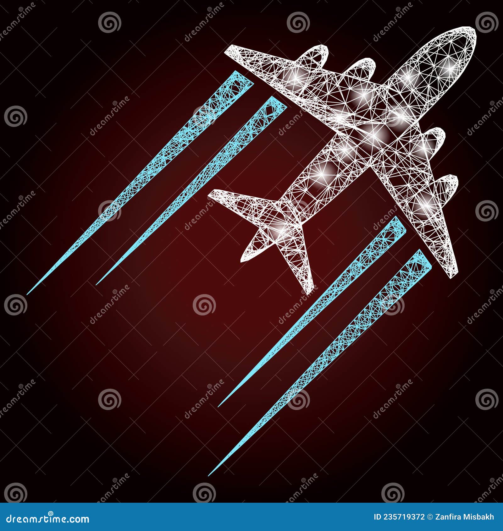 Bright Linear Mesh Flying Airplane Trace with Light Spots Stock Vector ...