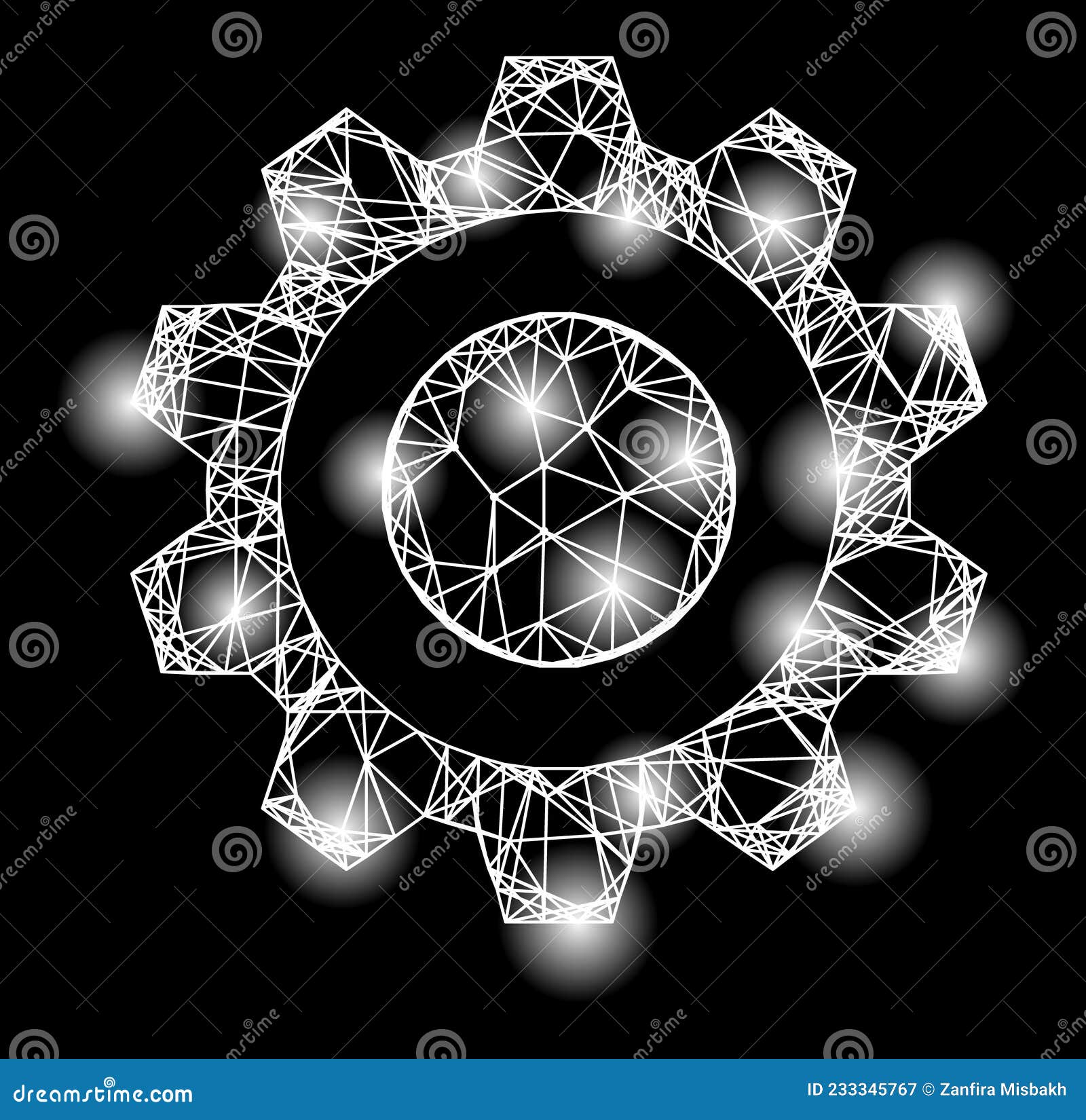 Bright Linear Mesh Smart Cog with Lightspots Stock Vector ...