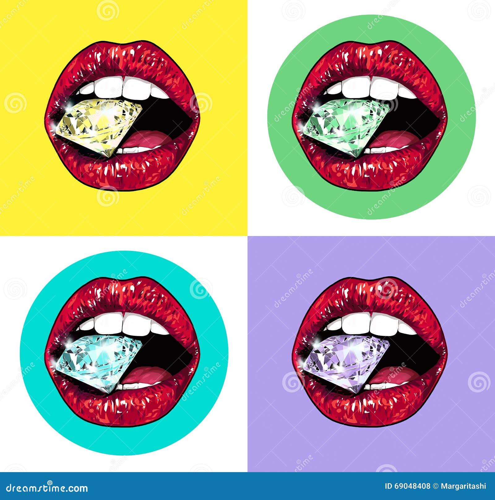 Bright Lips Holding A Sparkling Brilliant. Seamless Pattern. Realistic ...