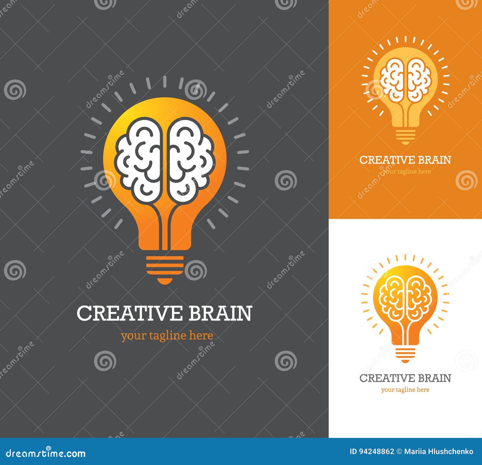 Bright Logo with Linear Brain Icon Inside a Light Bulb. Stock Vector ...