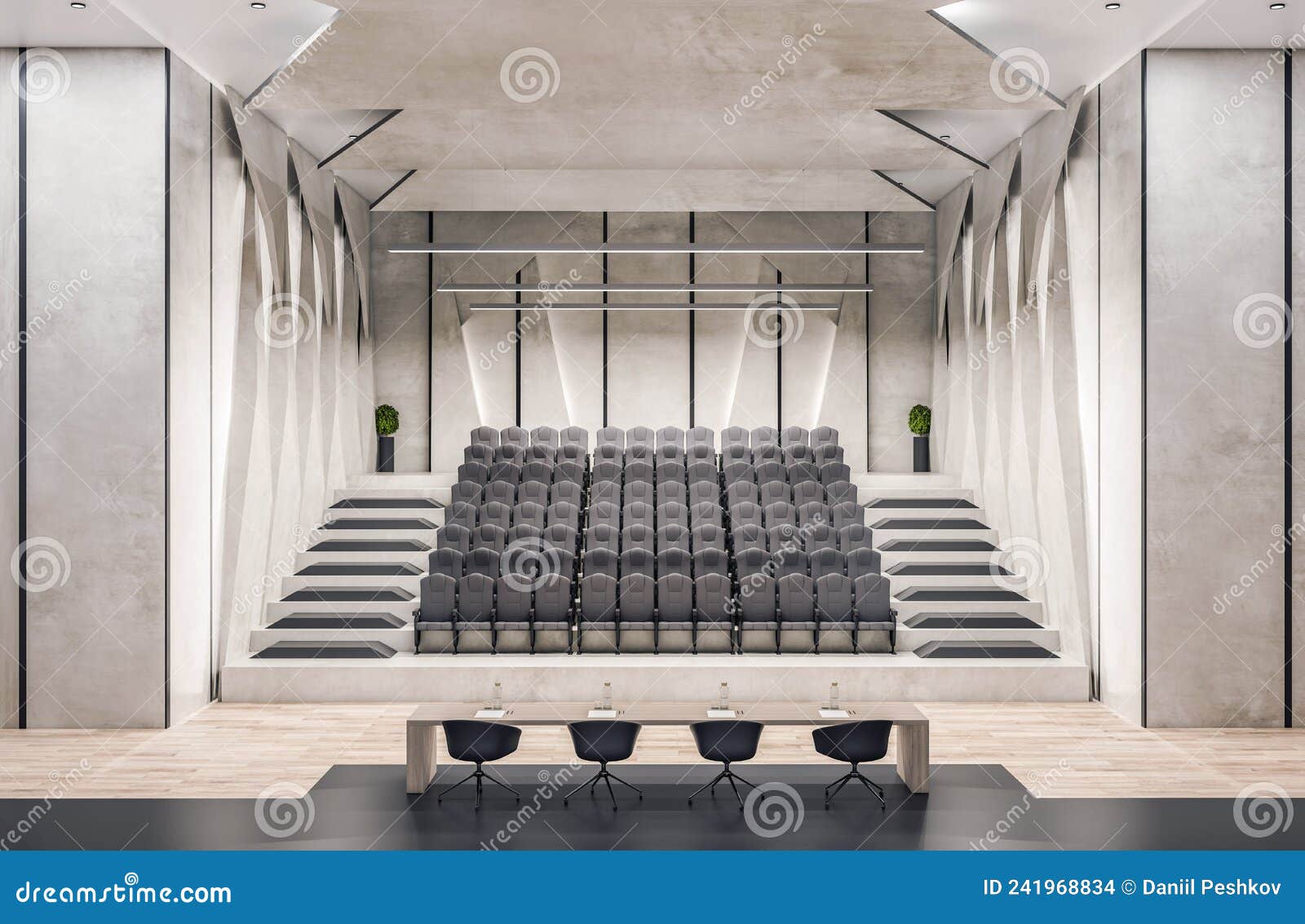 Bright Luxury Concrete Lecture Hall Auditorium Interior with Seats and ...