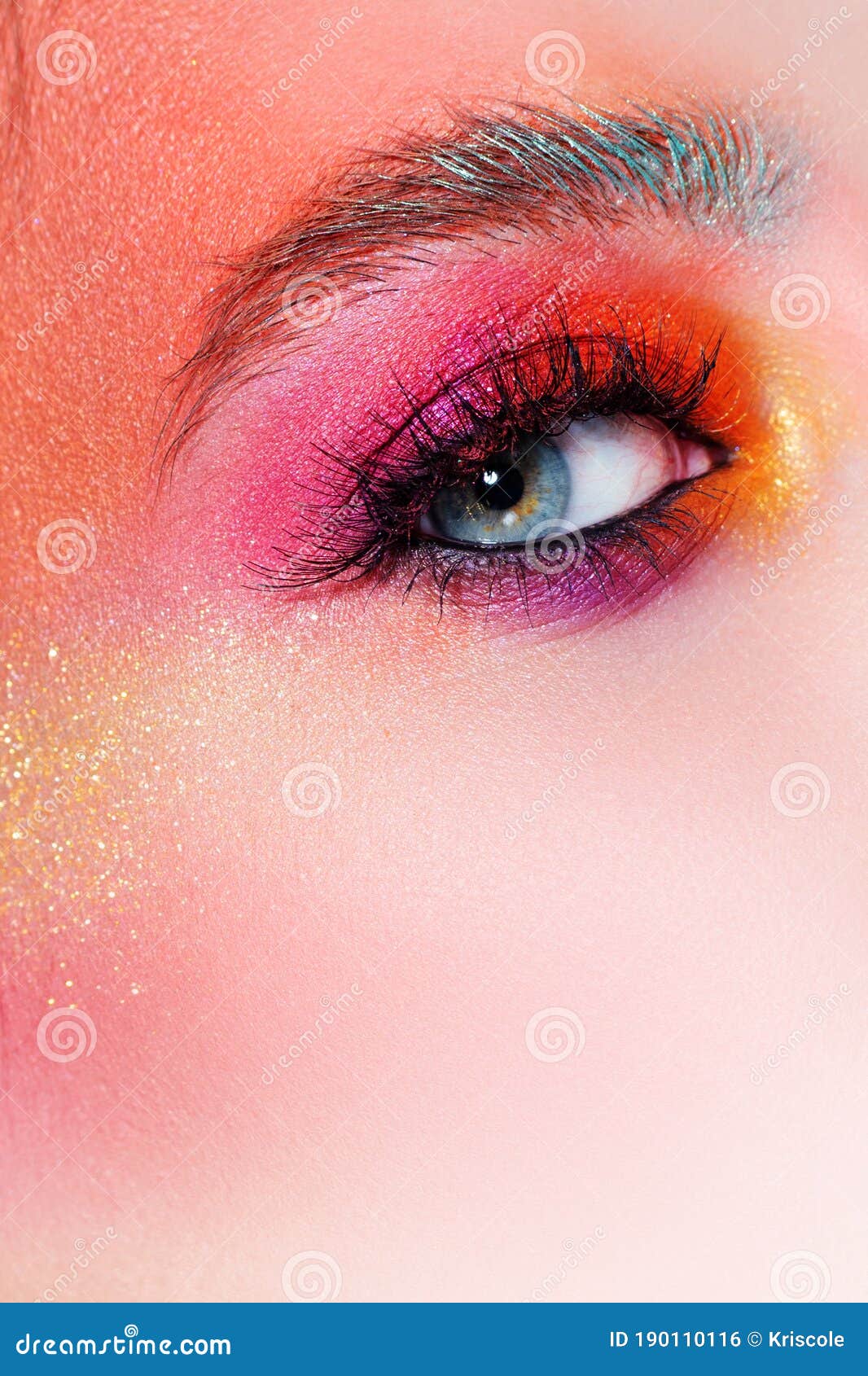 Bright Makeup and Face Art, Close-up of the Eye. Bright Pink Eye Shadow ...