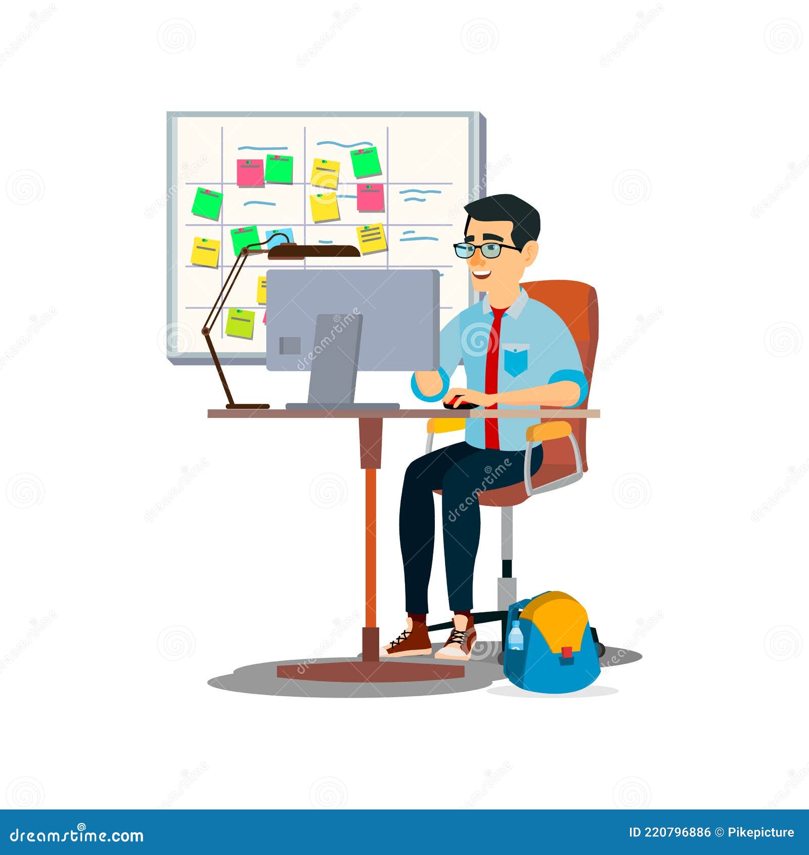 Bright Manager Man Preparing Computer Presentation Using Board Notes ...