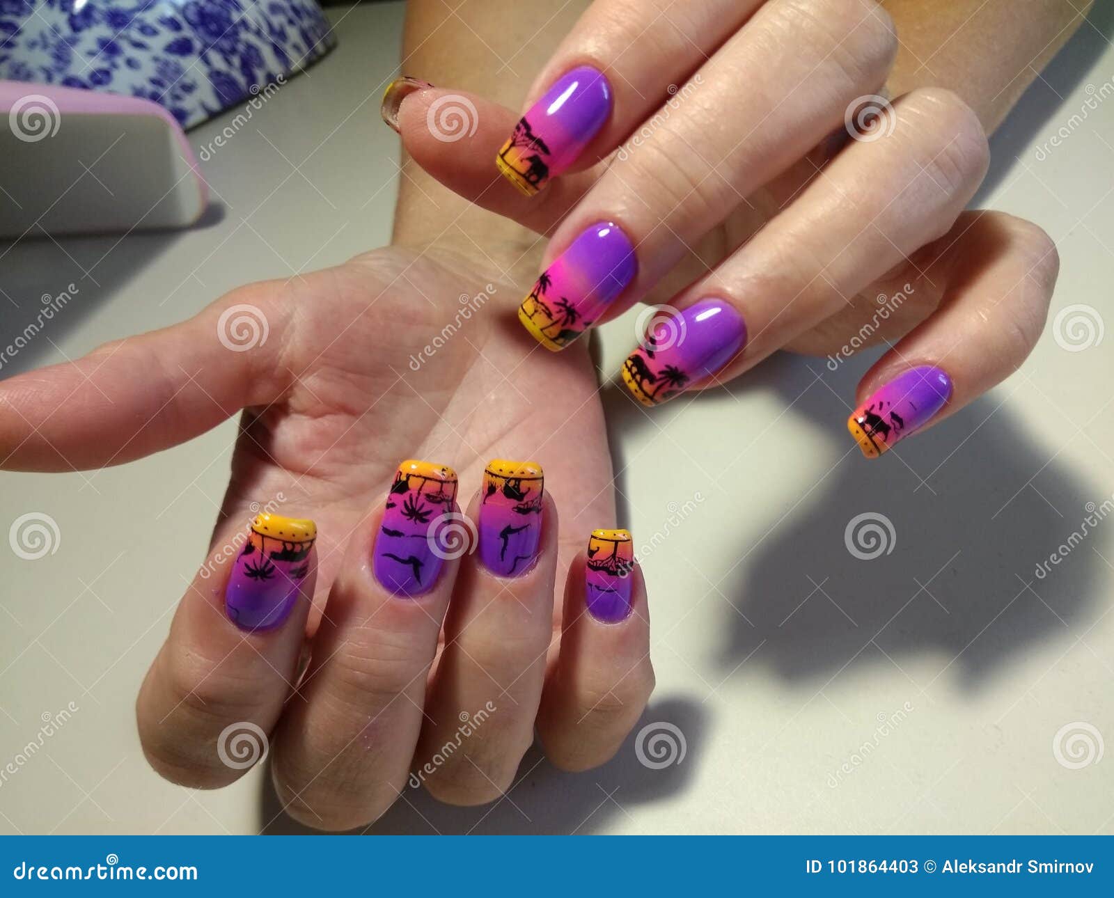 Bright Manicure Design with Beautiful Pattern Stock Image - Image of ...