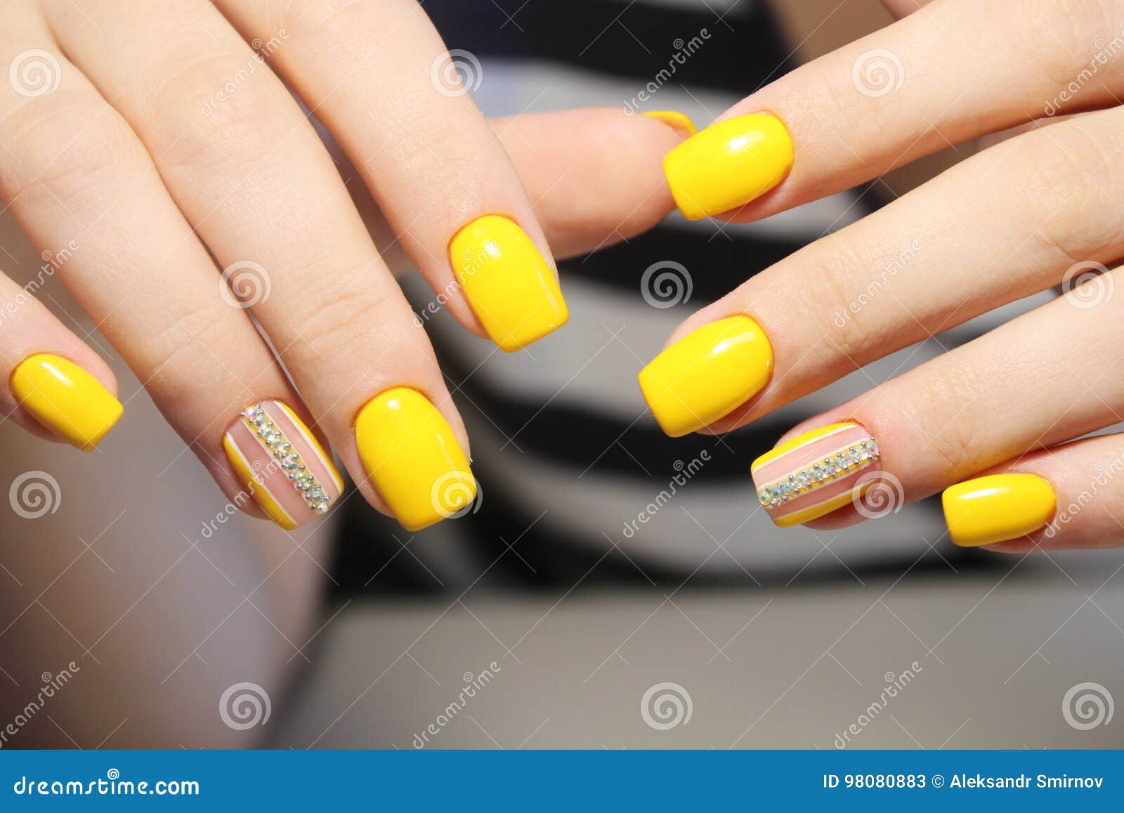 Bright Manicure Design of Yellow Nails Stock Image - Image of hand ...