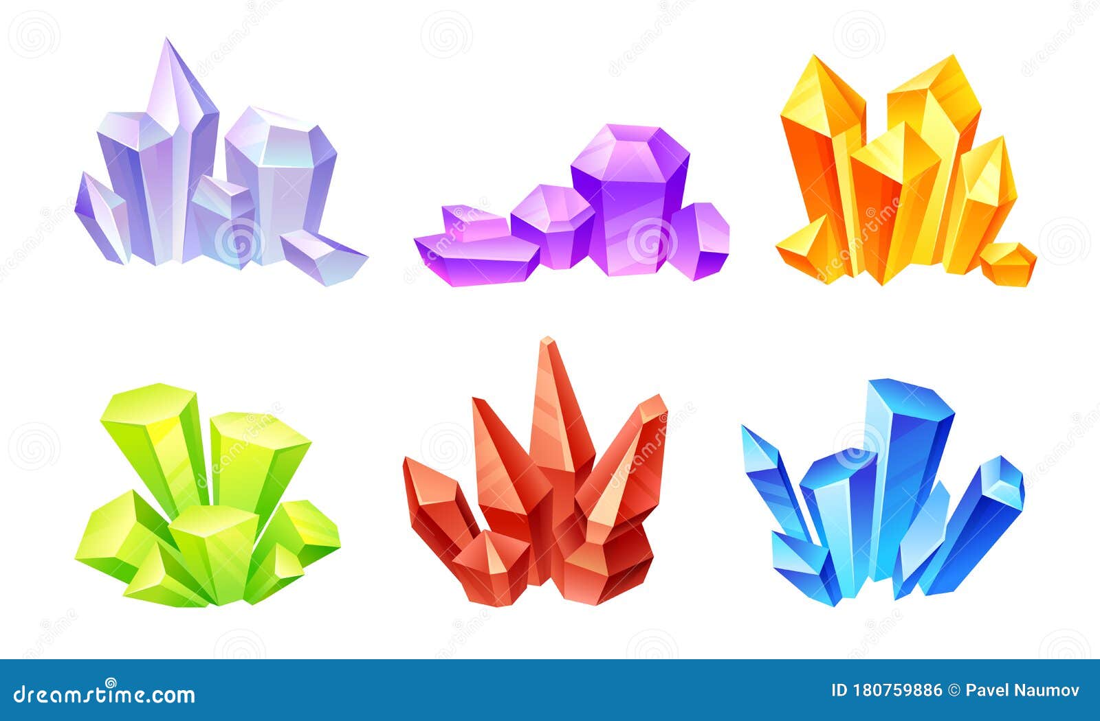 Bright Many Sided Crystals at Different Angles Vector Set Stock Vector ...