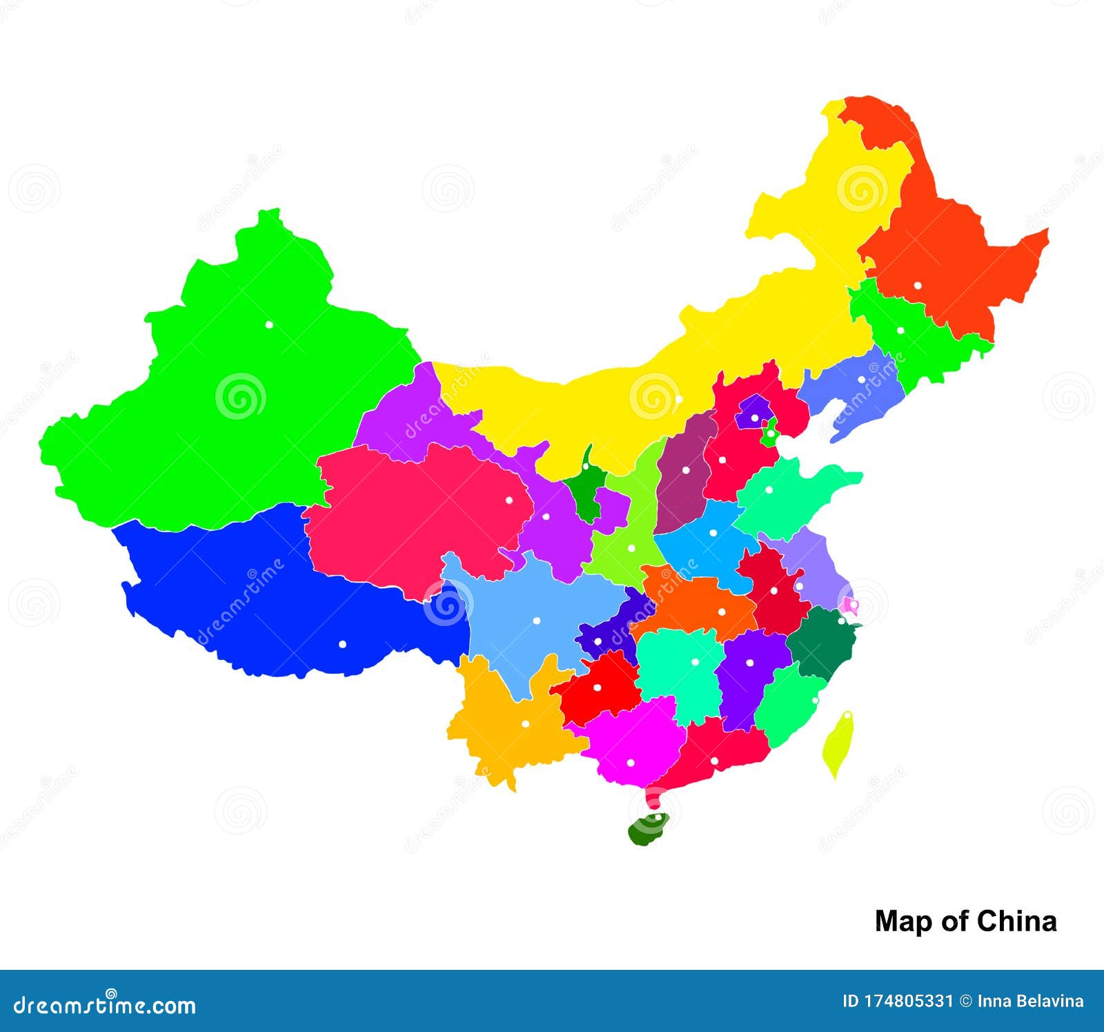 Bright Map of China. Map of China Graphic Illustration on White ...