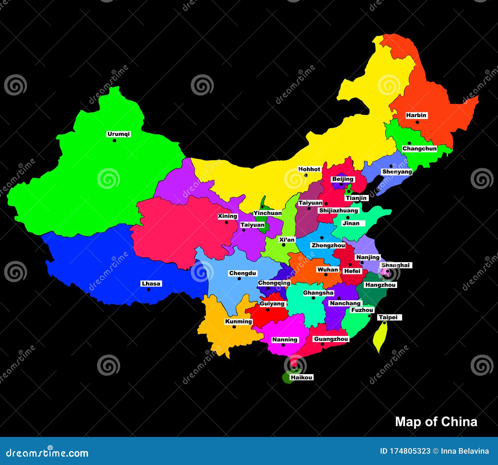 Bright Map of China. Map of China Graphic Illustration on White ...