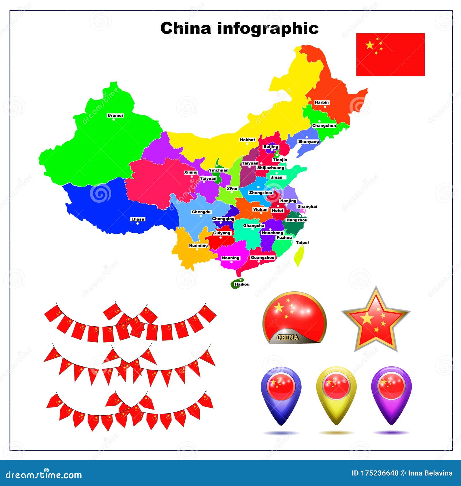 Bright Map of China with Infographic. Map of China Graphic Illustration ...