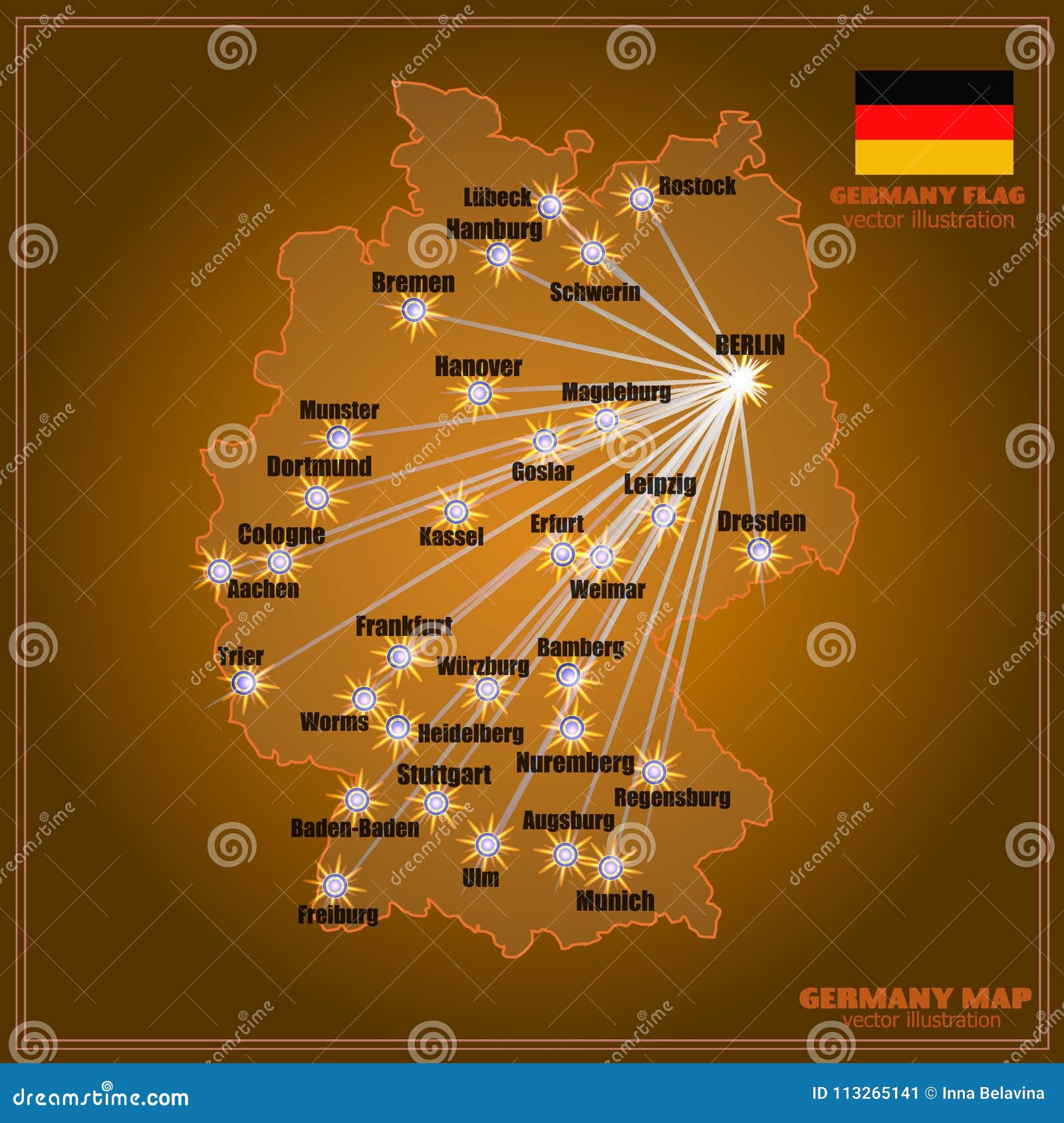 Map of Germany with Cities. Vector. Stock Vector - Illustration of ...