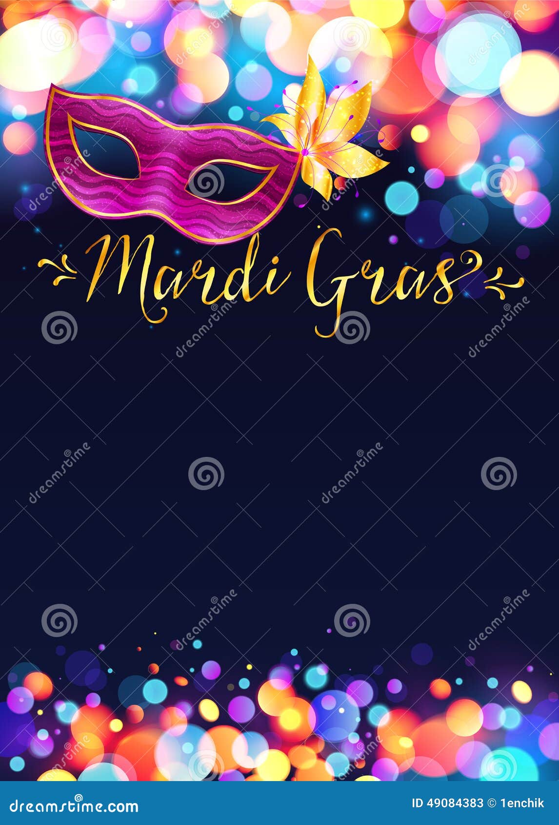 Bright Mardi Gras Poster Template with Bokeh Stock Vector ...