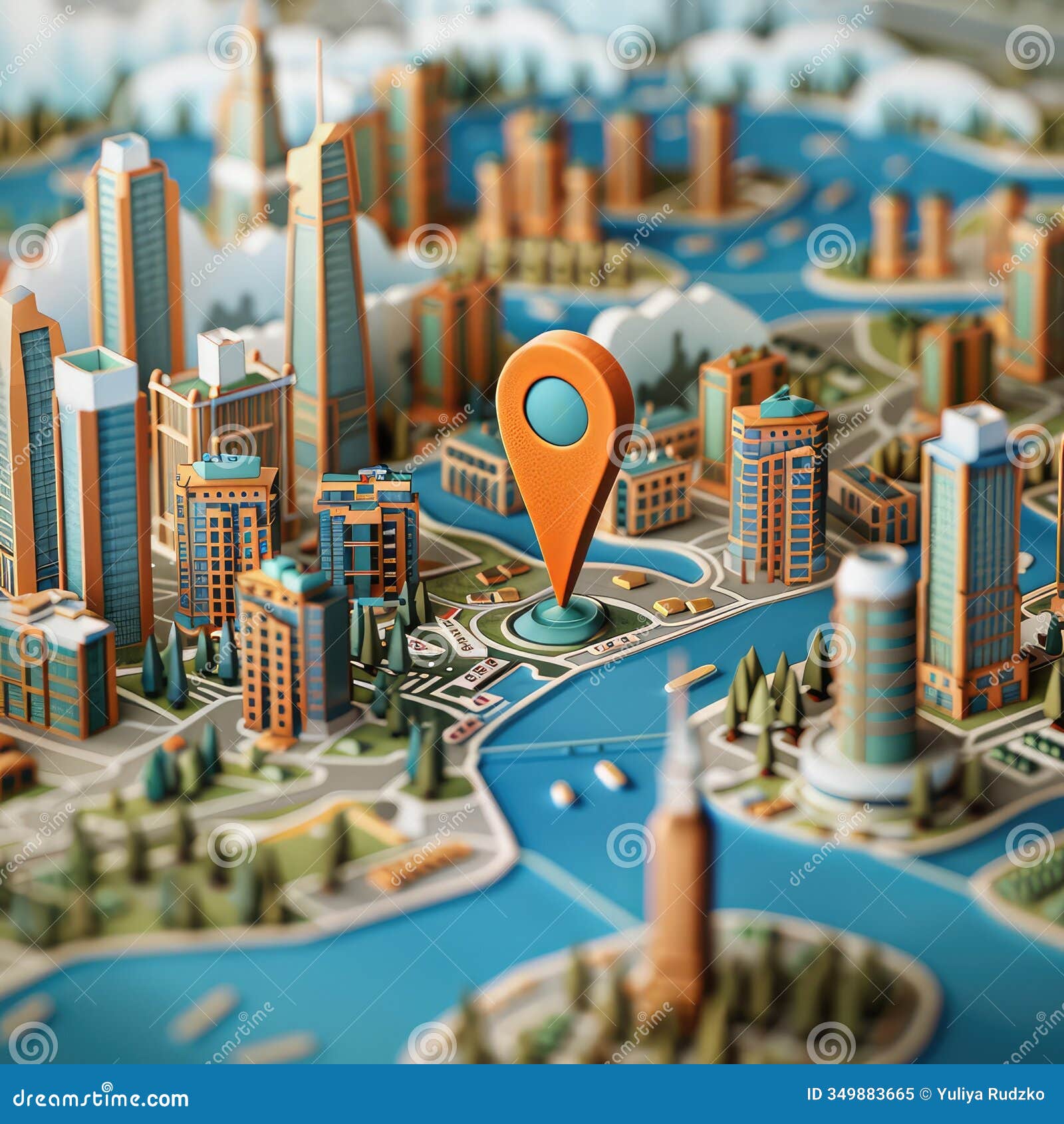 Bright Marker Indicating a Point on a Stylized City Map with Detailed ...