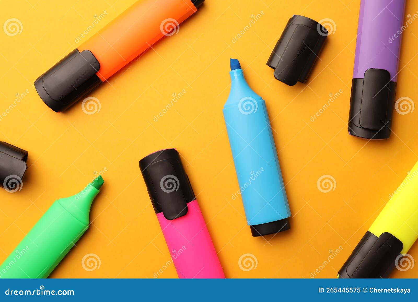 Bright Markers on Orange Background, Flat Lay Stock Image - Image of ...