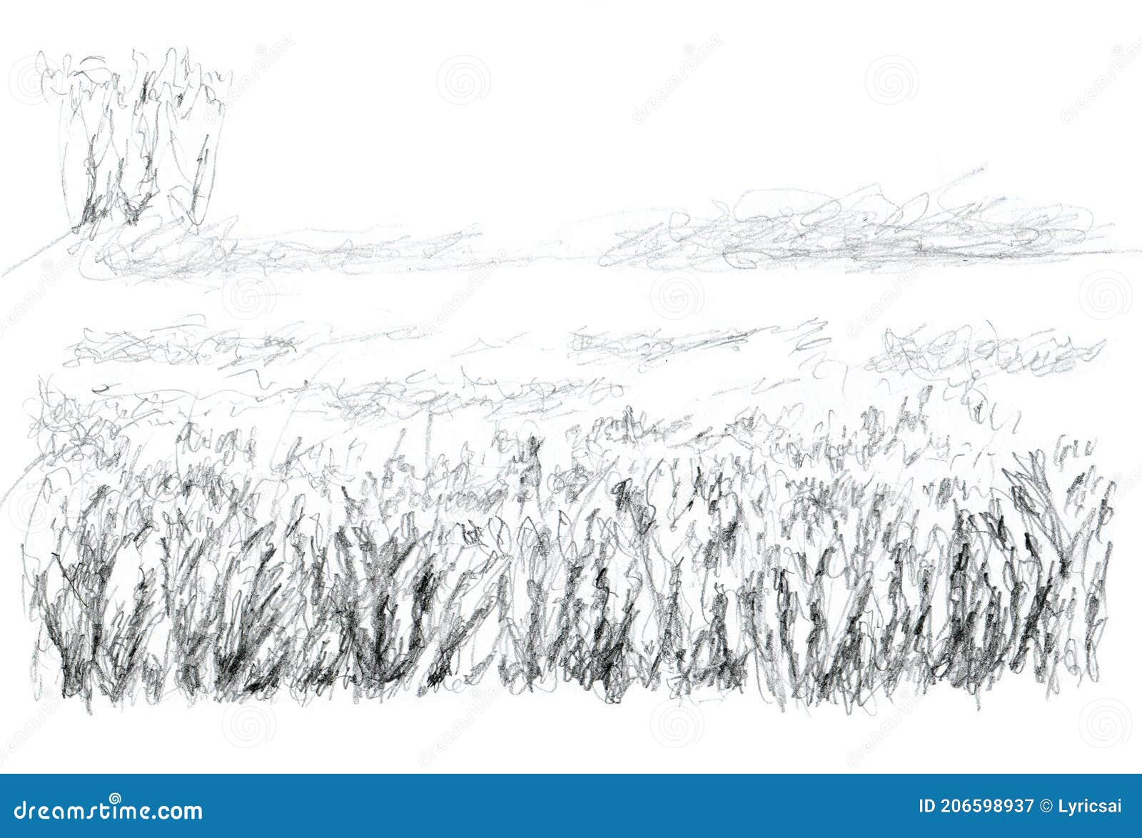 A Bright Meadow in Black and White Drawing Sketch Stock Image - Image ...