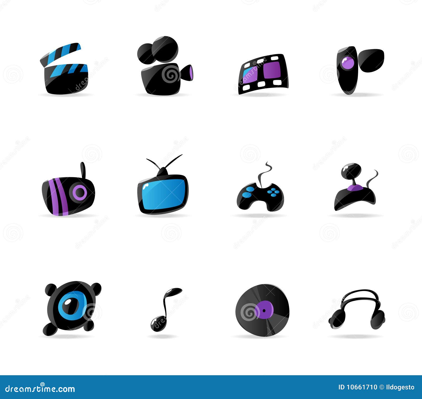 Bright Media, Game and Music Icons Stock Vector - Illustration of ...