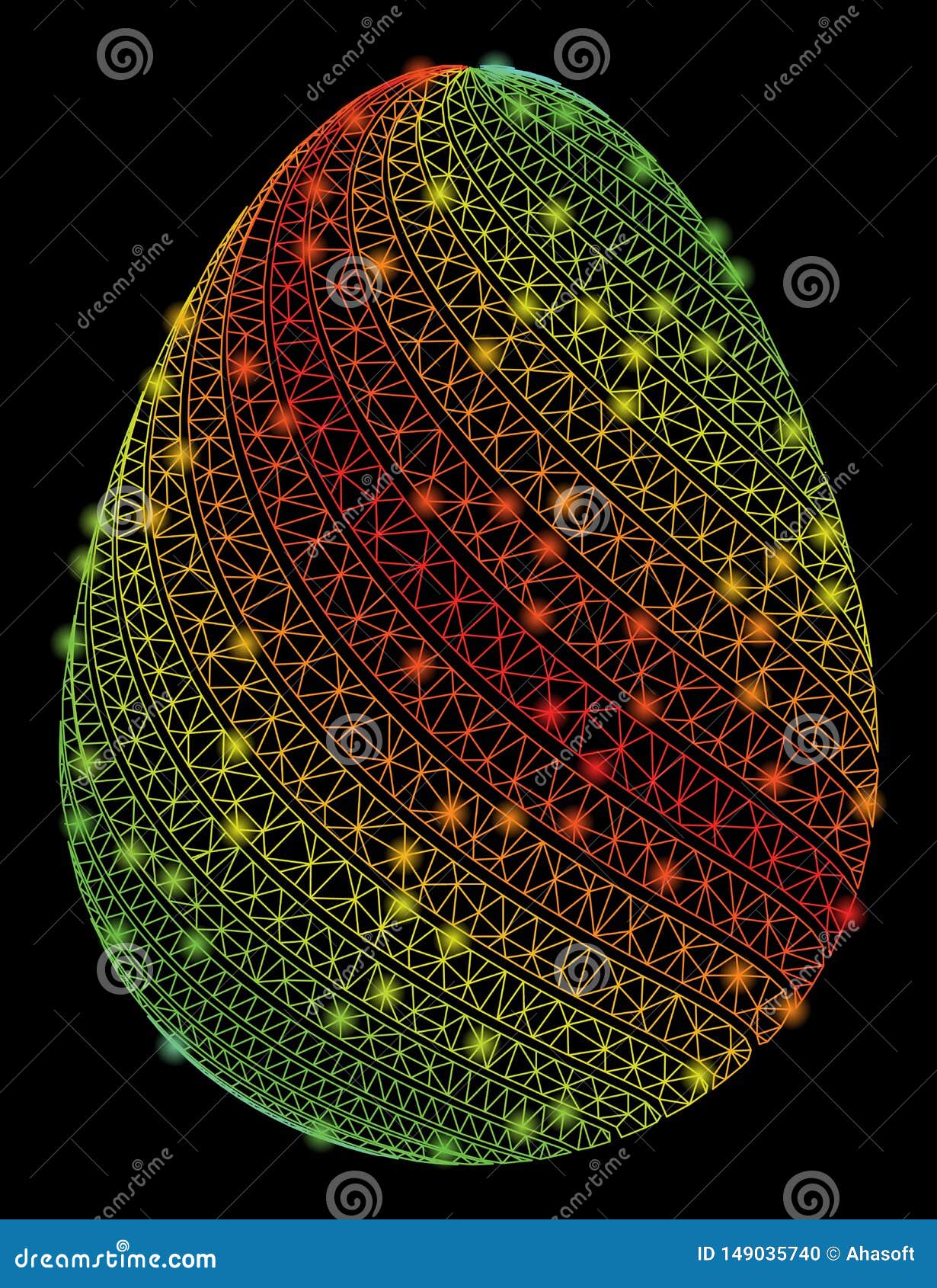Bright Mesh Wire Frame Abstract Egg with Diagonal Stripes with Light ...