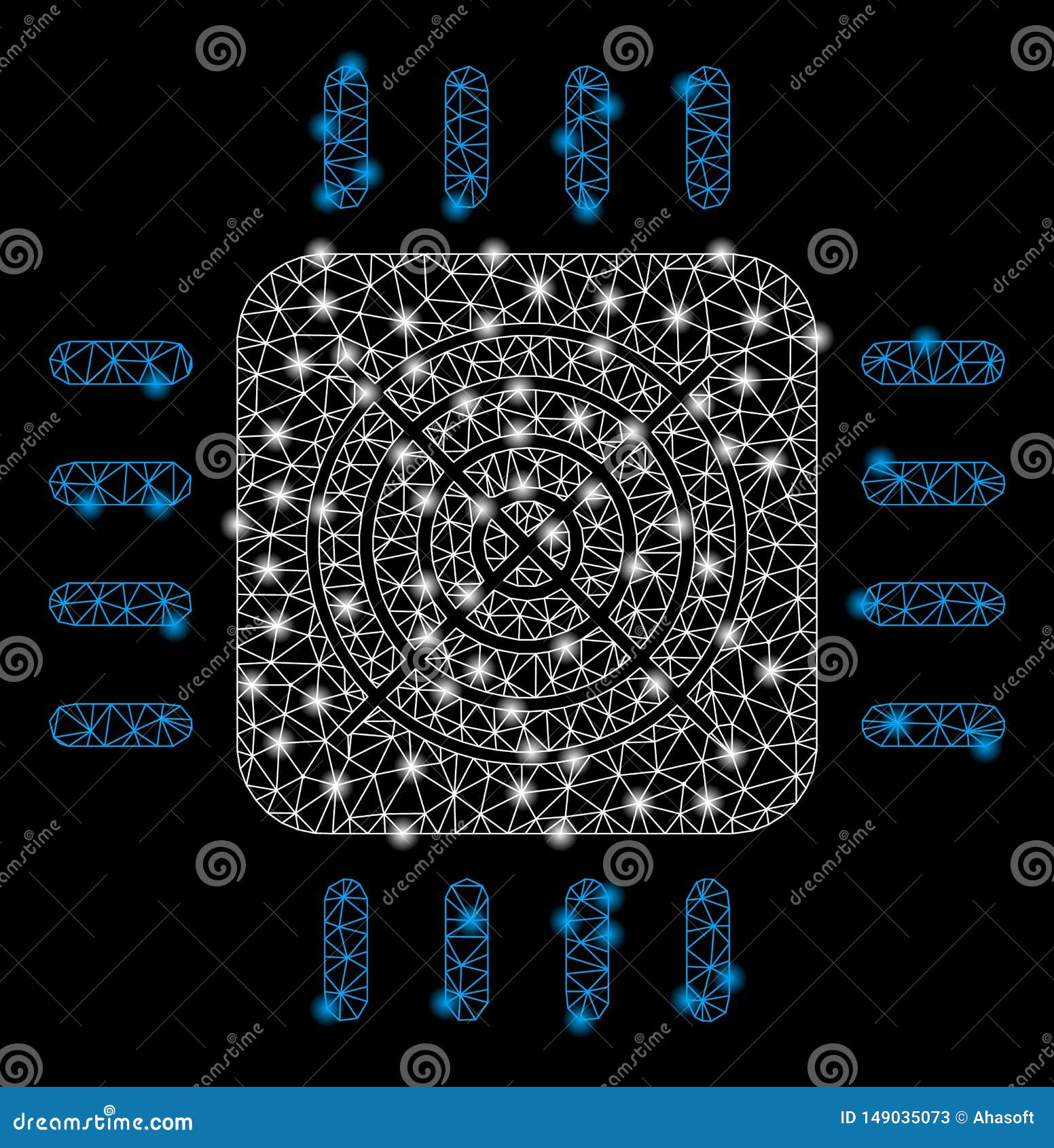 Bright Mesh Network ASIC Processor with Flash Spots Stock Vector ...