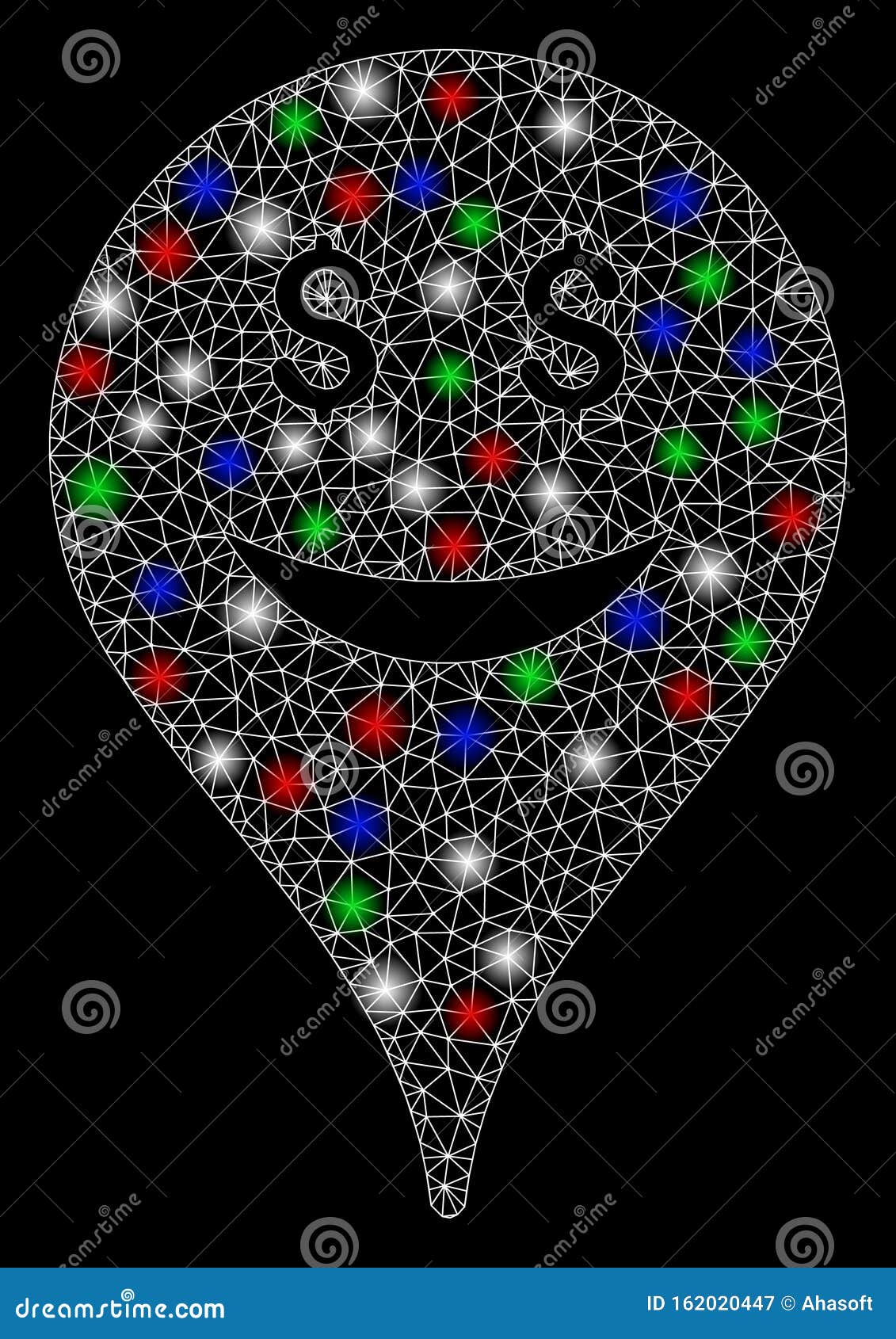 Bright Mesh Wire Frame Business Smiley Map Marker with Flash Spots ...