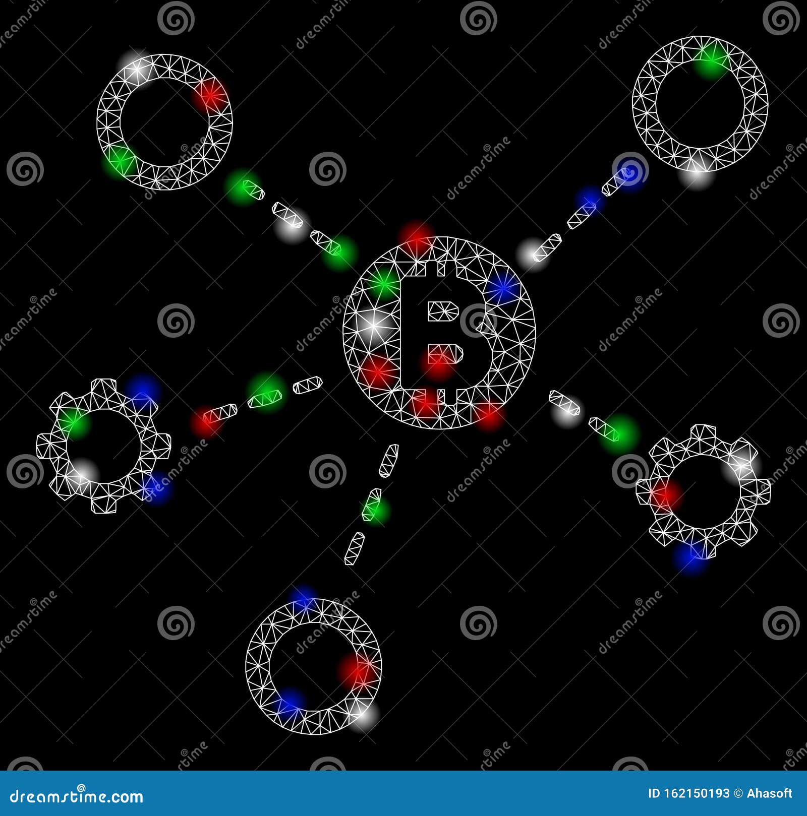 Bright Mesh Carcass Bitcoin Network Nodes with Flare Spots Stock ...
