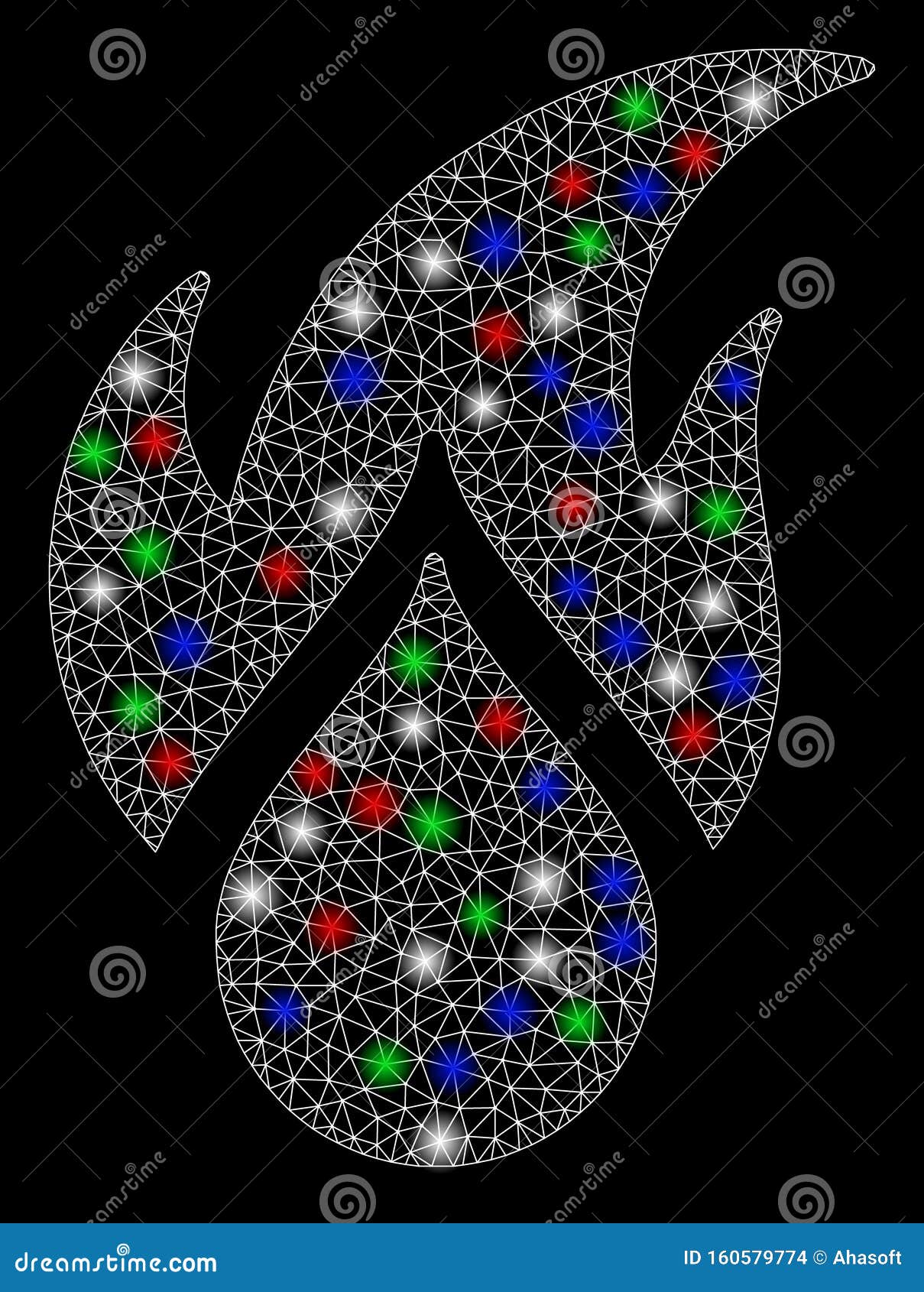 Bright Mesh Carcass Fired Water Drop with Flare Spots Stock Vector ...