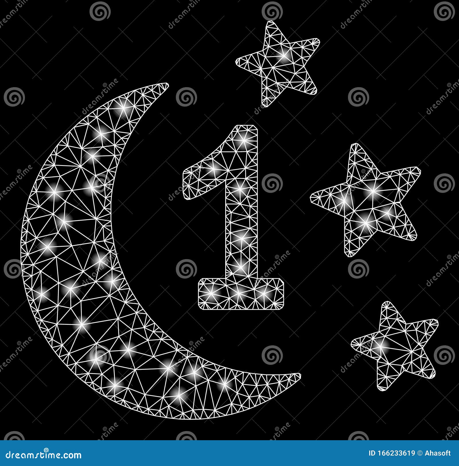 Bright Mesh Carcass First Moon Night with Flash Spots Stock Vector ...