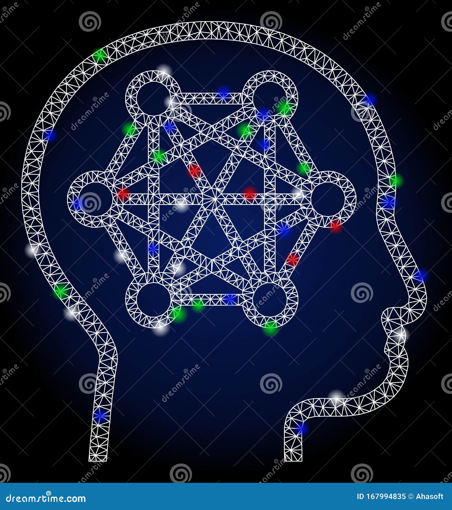 Bright Mesh Carcass Human Brain with Flash Spots Stock Illustration ...