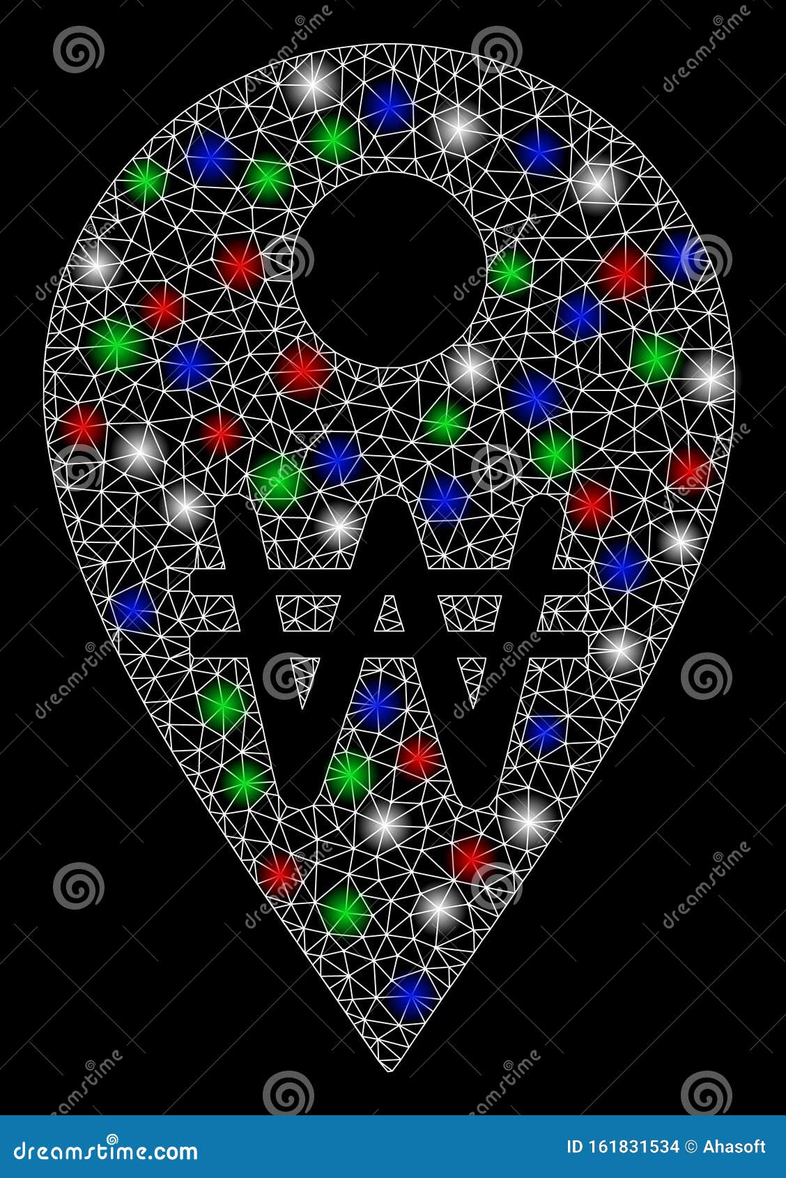 Bright Mesh Carcass Korean Won Map Marker with Light Spots Stock Vector ... Bright Mesh Carcass Korean Won Map Marker with Light Spots Stock Vector ...