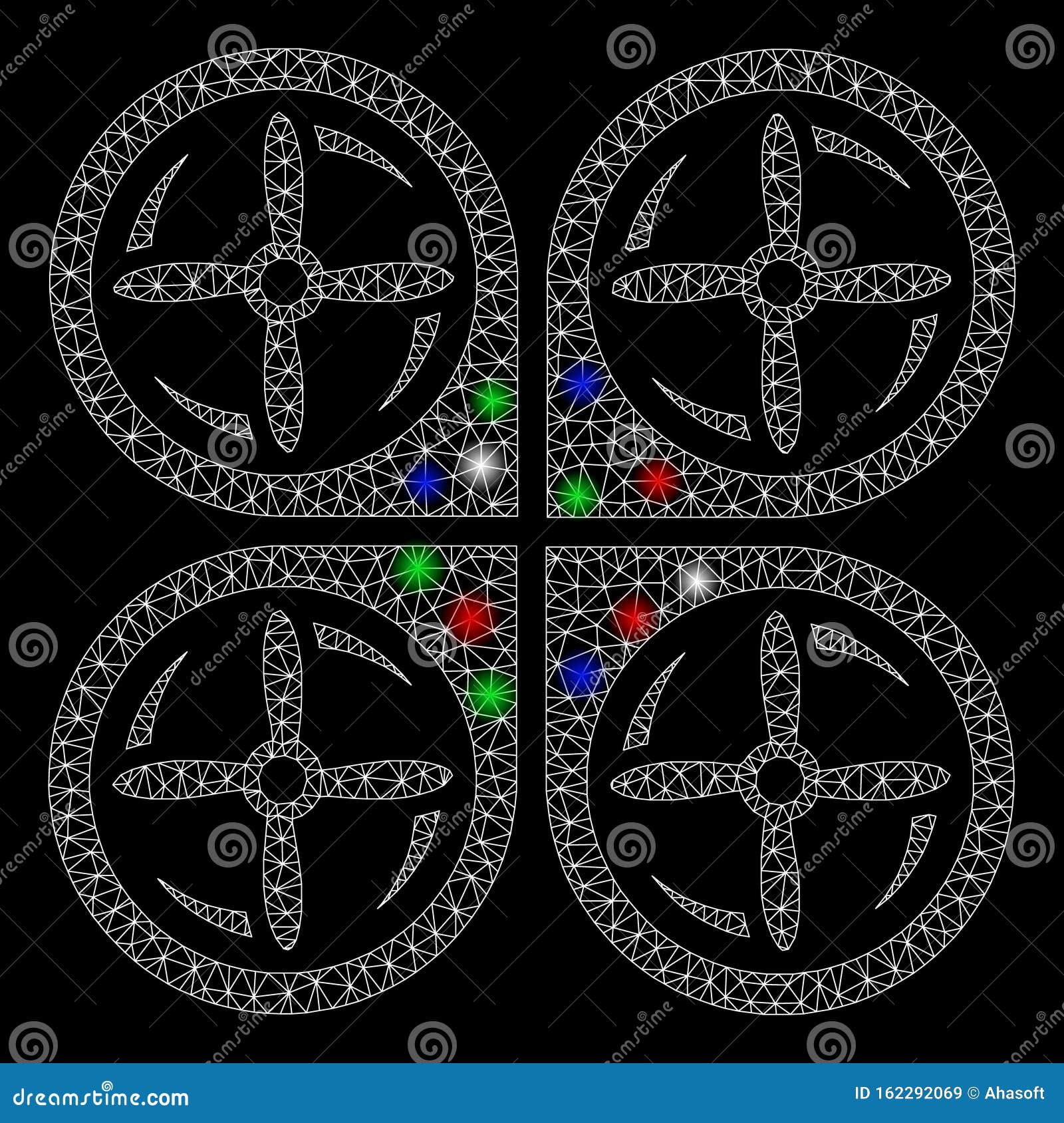 Quadrotor Screws Rotation Vector Mesh 2D Model And Triangle Mosaic Icon ...