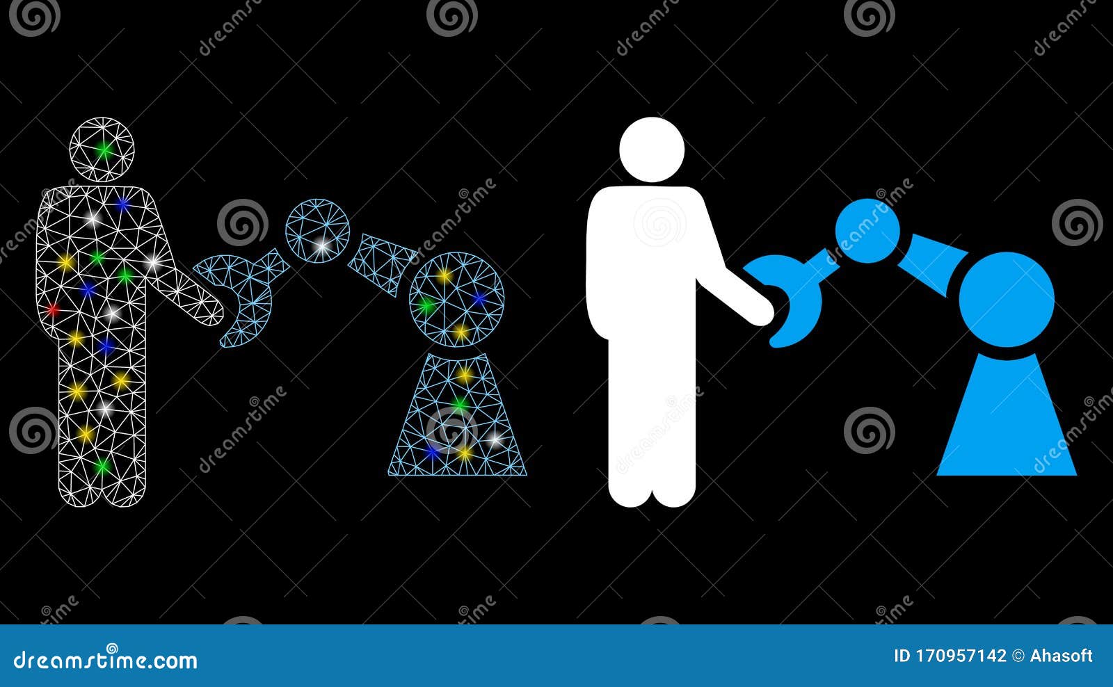 Bright Mesh Carcass Robotics Handshake Icon with Light Spots Stock ...