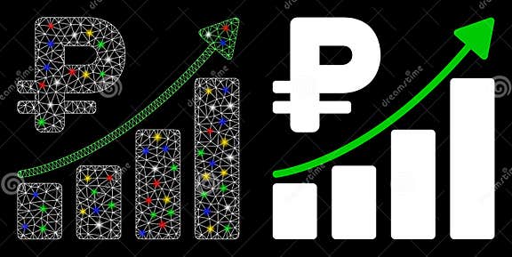 Bright Mesh Carcass Rouble Growth Trend Icon with Light Spots Stock ... Bright Mesh Carcass Rouble Growth Trend Icon with Light Spots Stock ...