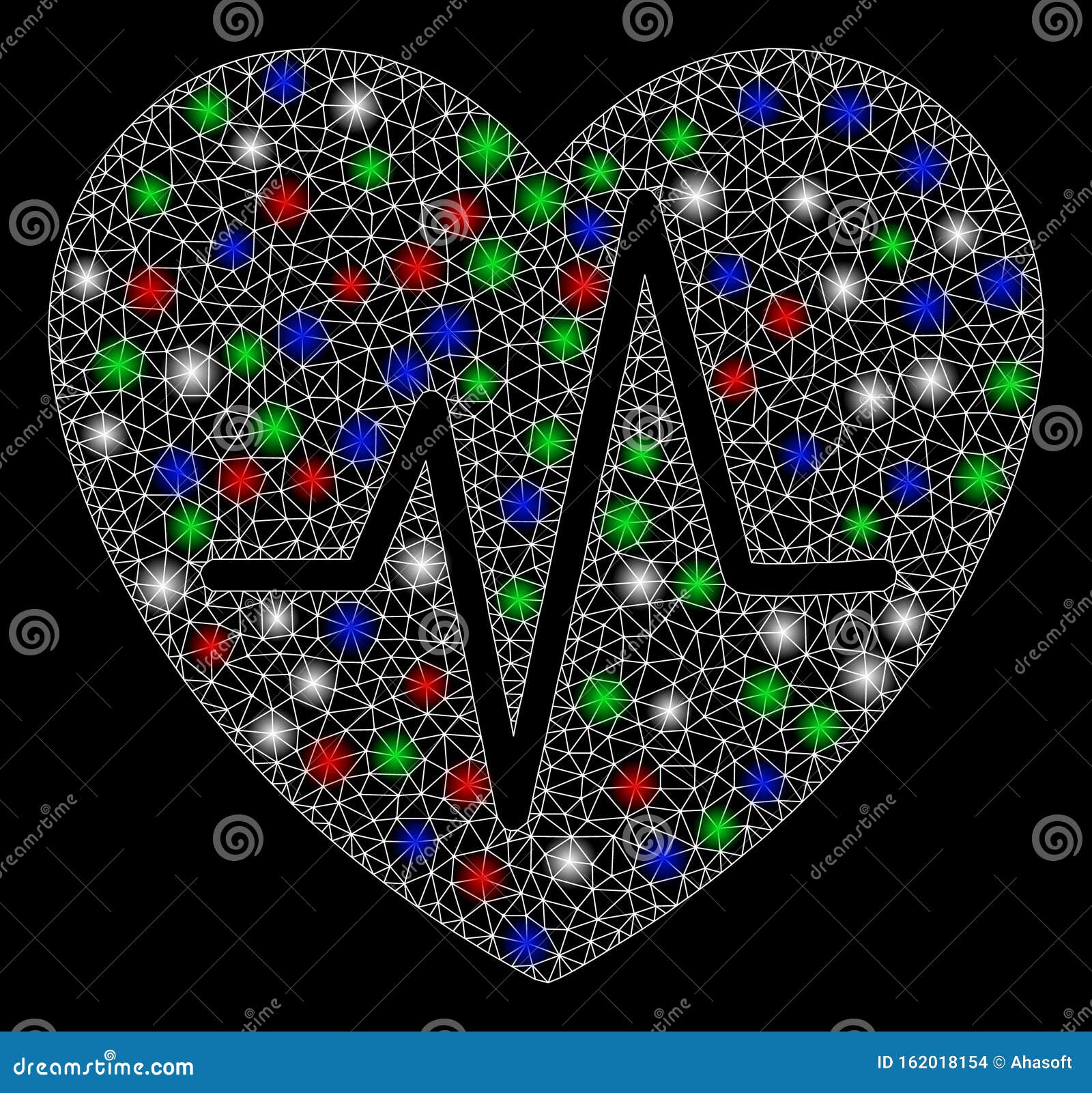 Bright Mesh Wire Frame Cardiology Heart Pulse with Flash Spots Stock ...