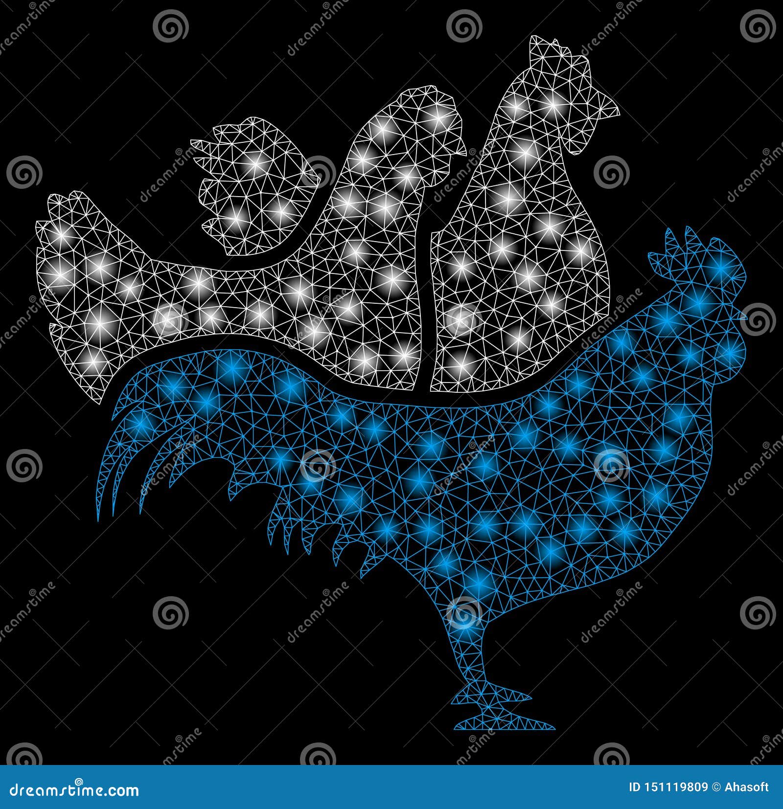 Glowing Mesh Wire Frame Chickens with Flash Spots Stock Vector ...