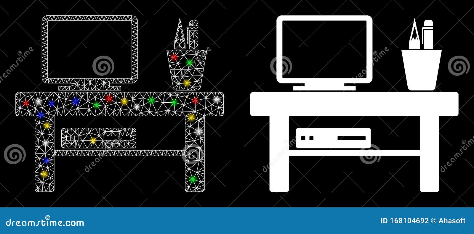 Flare Mesh 2D Computer Desk Icon with Flash Spots Stock Vector ...
