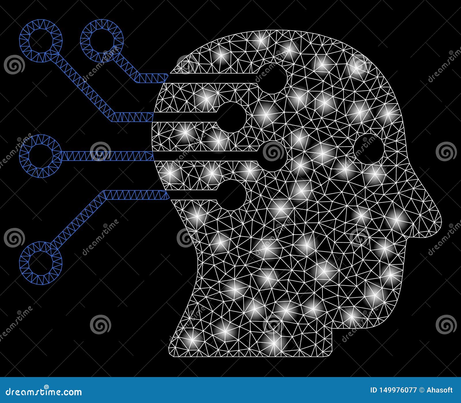 Bright Mesh 2D Cyborg Brain Interface Circuit with Flash Spots Stock ...