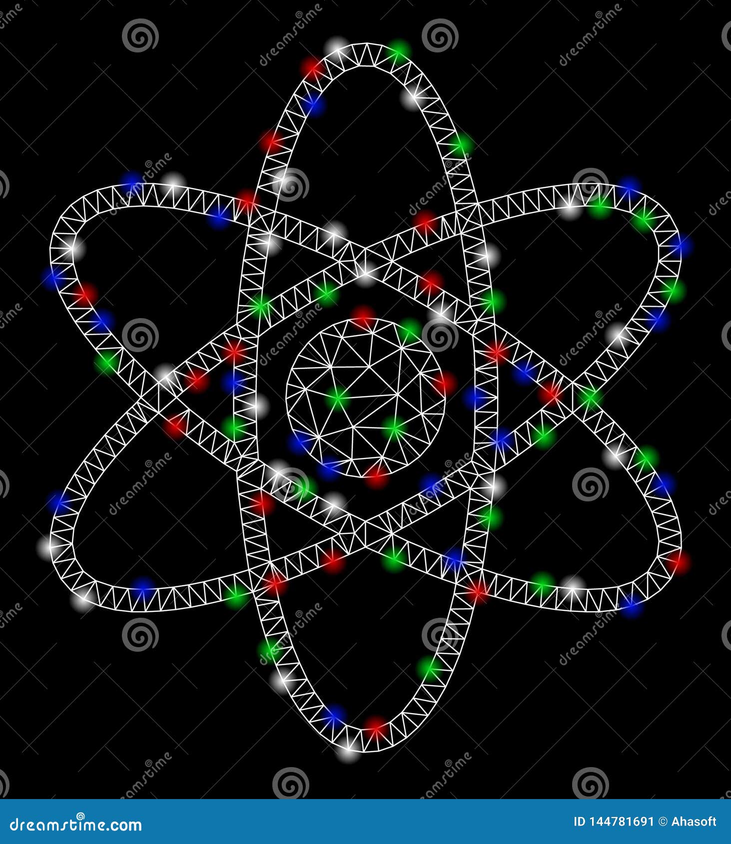 Bright Mesh 2D Atom with Flare Spots Stock Vector - Illustration of ...