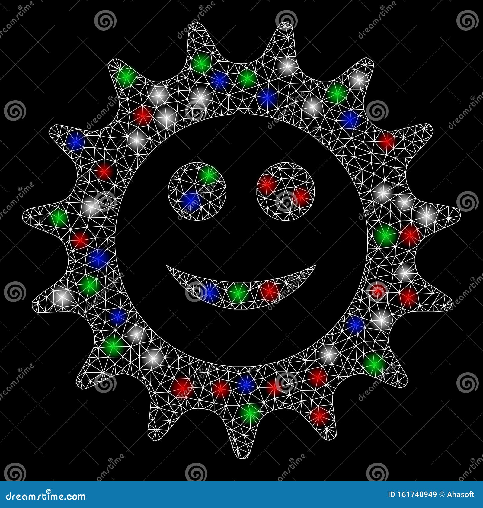 Bright Mesh 2D Cog Glad Smiley with Light Spots Stock Vector ...