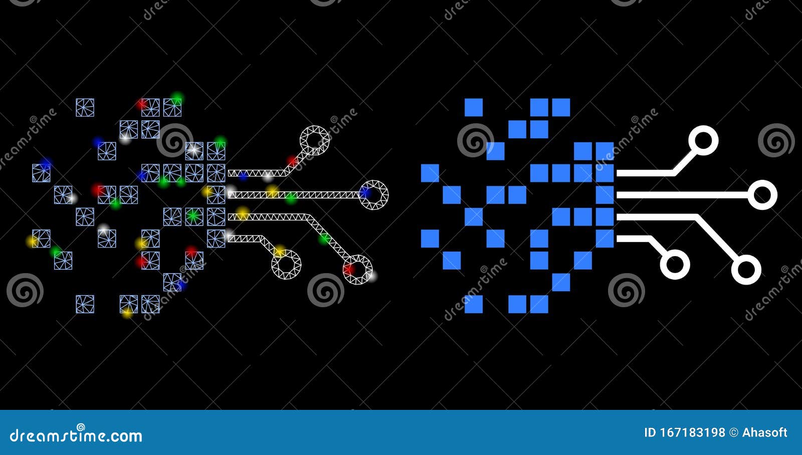 Bright Mesh 2D Digital Circuit Transformation Icon with Flash Spots ...