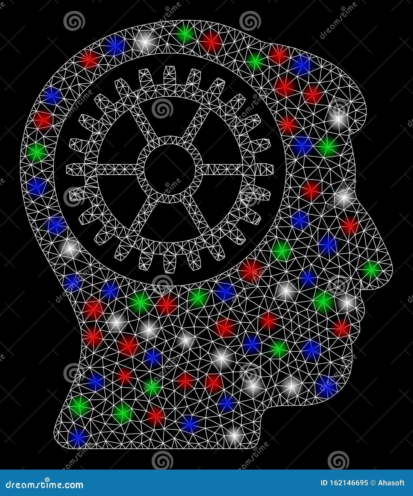 Bright Mesh 2D Head Cogwheel with Flash Spots Stock Illustration ...