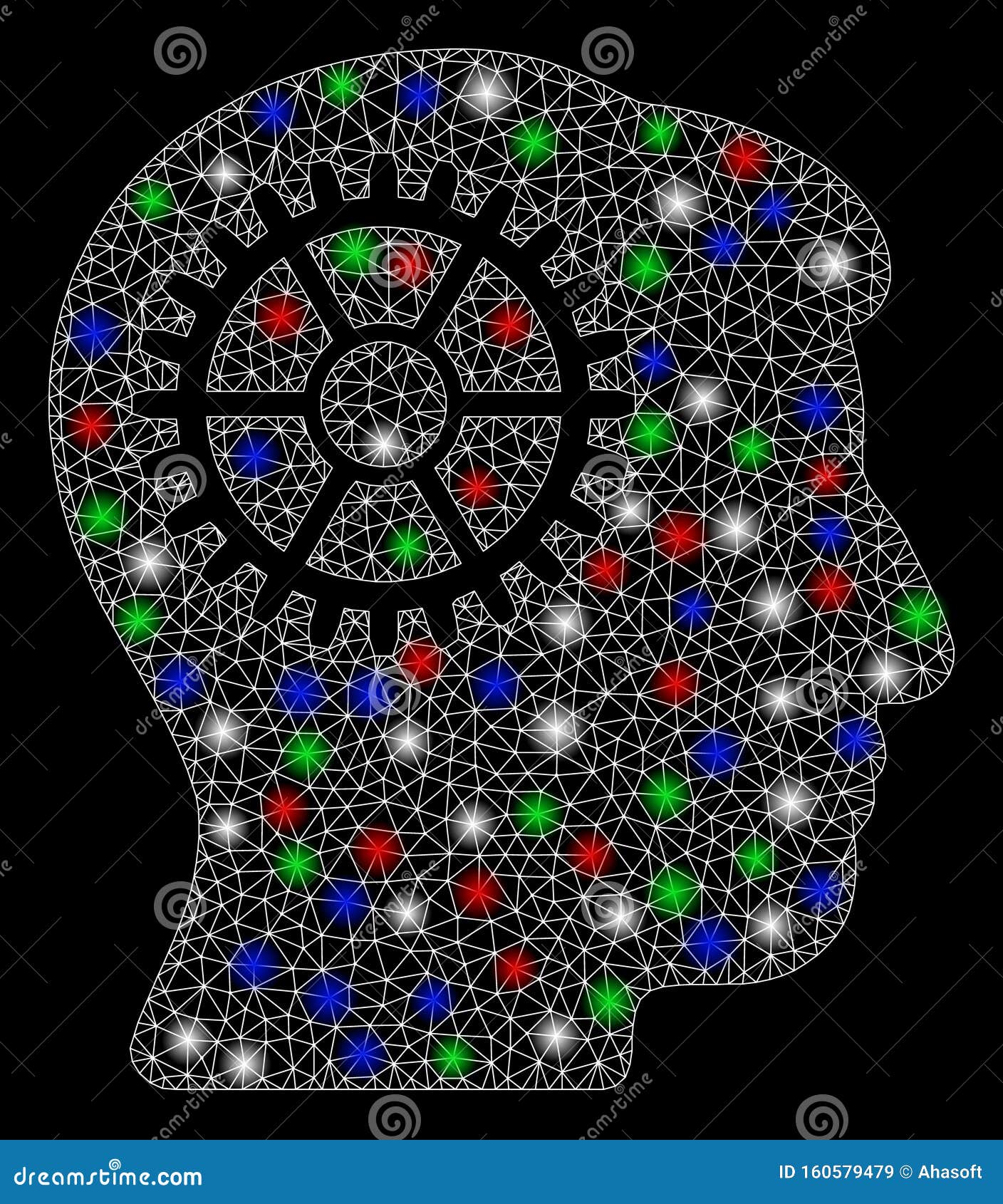 Bright Mesh 2D Intellect Cog with Flash Spots Stock Vector ...