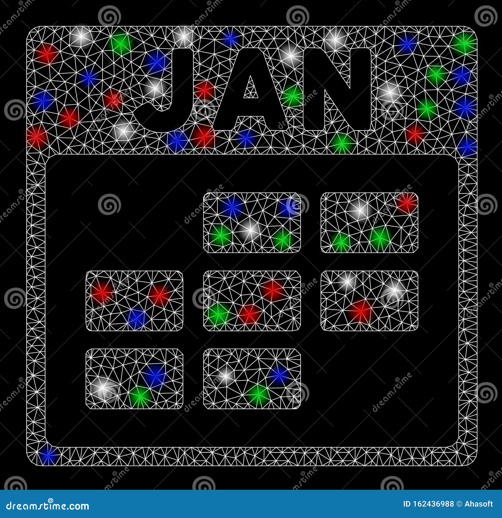 Bright Mesh 2D January Calendar Grid with Flash Spots Stock Vector ...