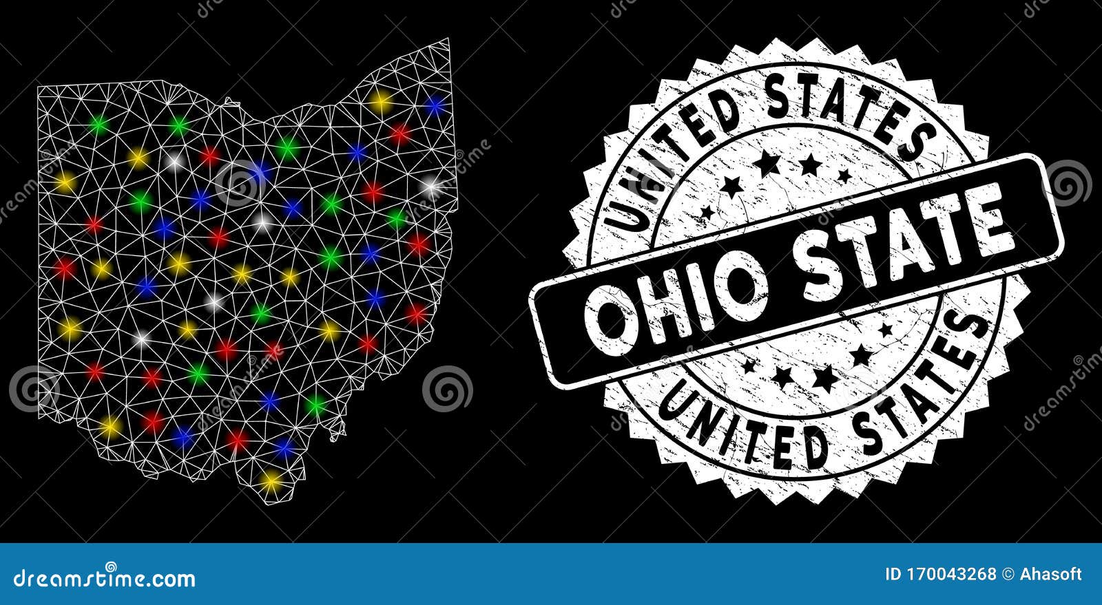 Bright Mesh 2D Ohio State Map with Flash Spots and Rubber Watermark ...