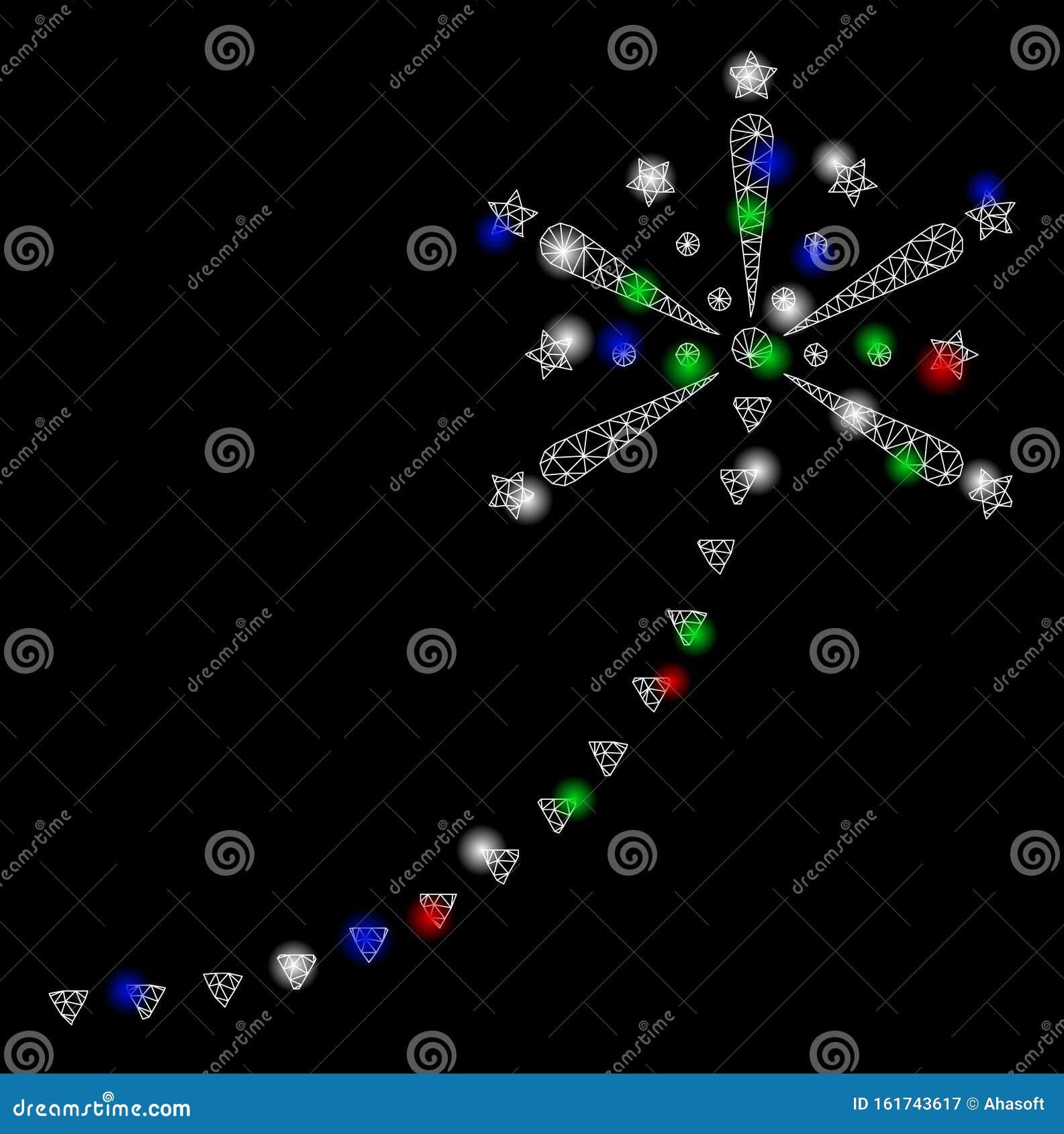 Bright Mesh 2D Salute Fireworks Trace with Flare Spots Stock Vector ...