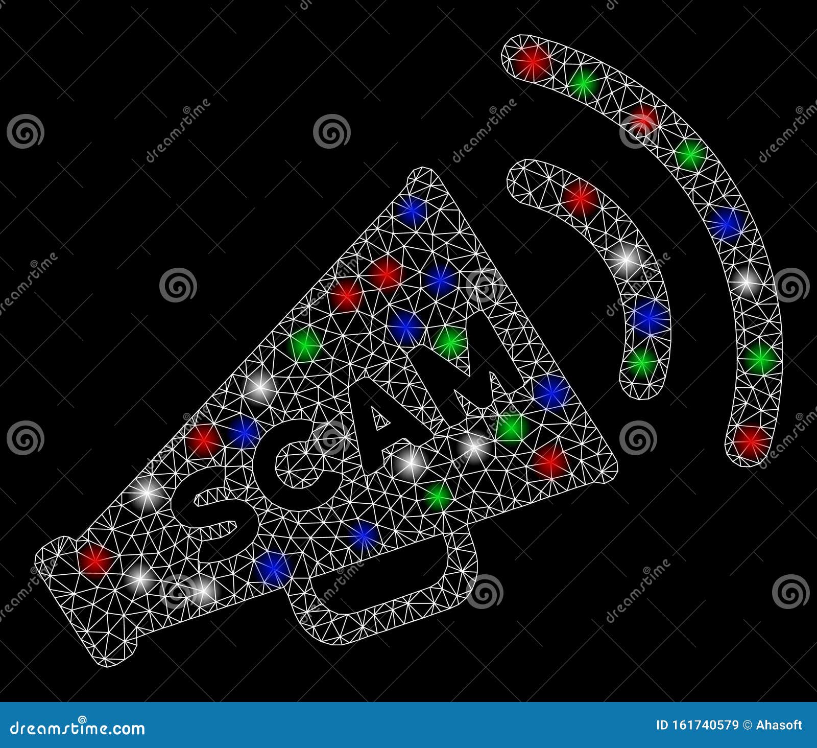 Bright Mesh 2D Scam Alert Megaphone with Flash Spots Stock Vector ...