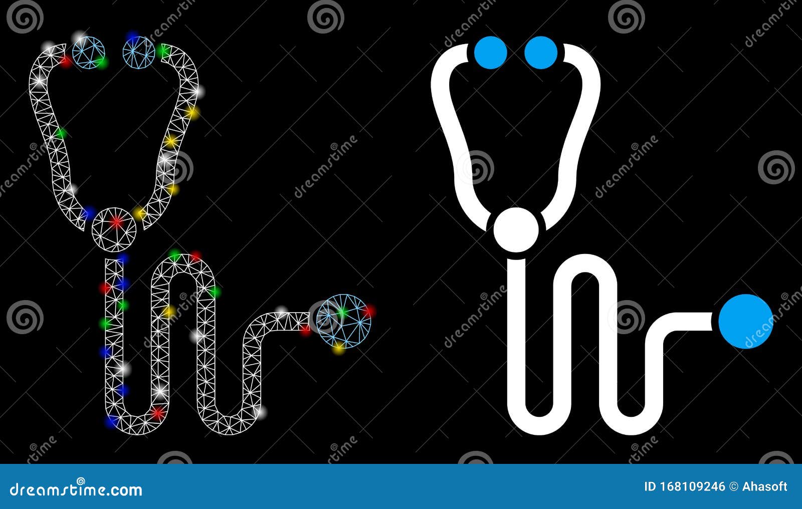 Bright Mesh 2D Stethoscope Icon with Flash Spots Stock Vector ...
