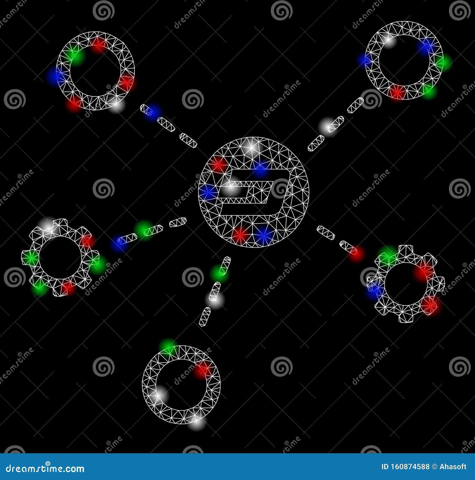 Bright Mesh 2D Dash Network Structure with Flash Spots Stock Vector ...