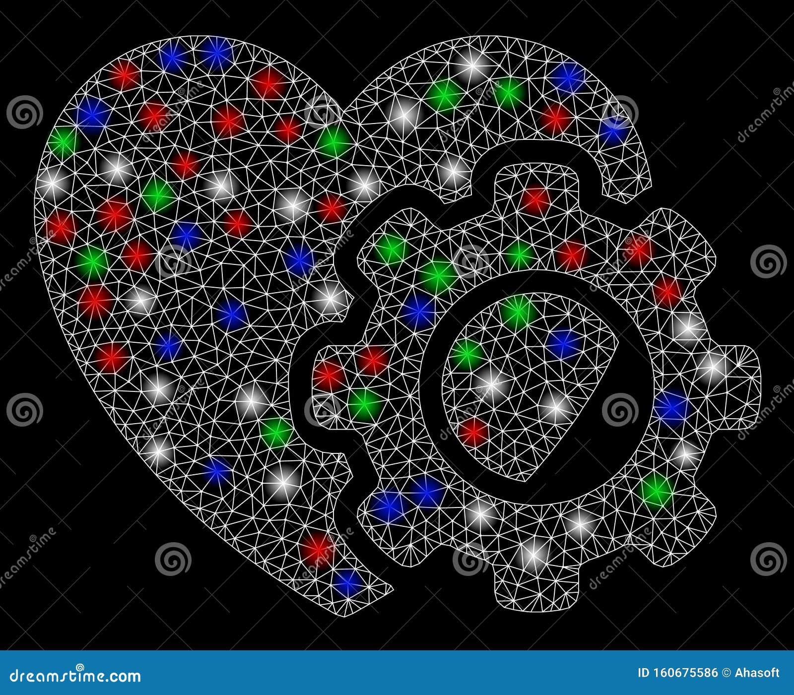 Bright Mesh 2D Heart Gear with Flare Spots Stock Vector - Illustration ...